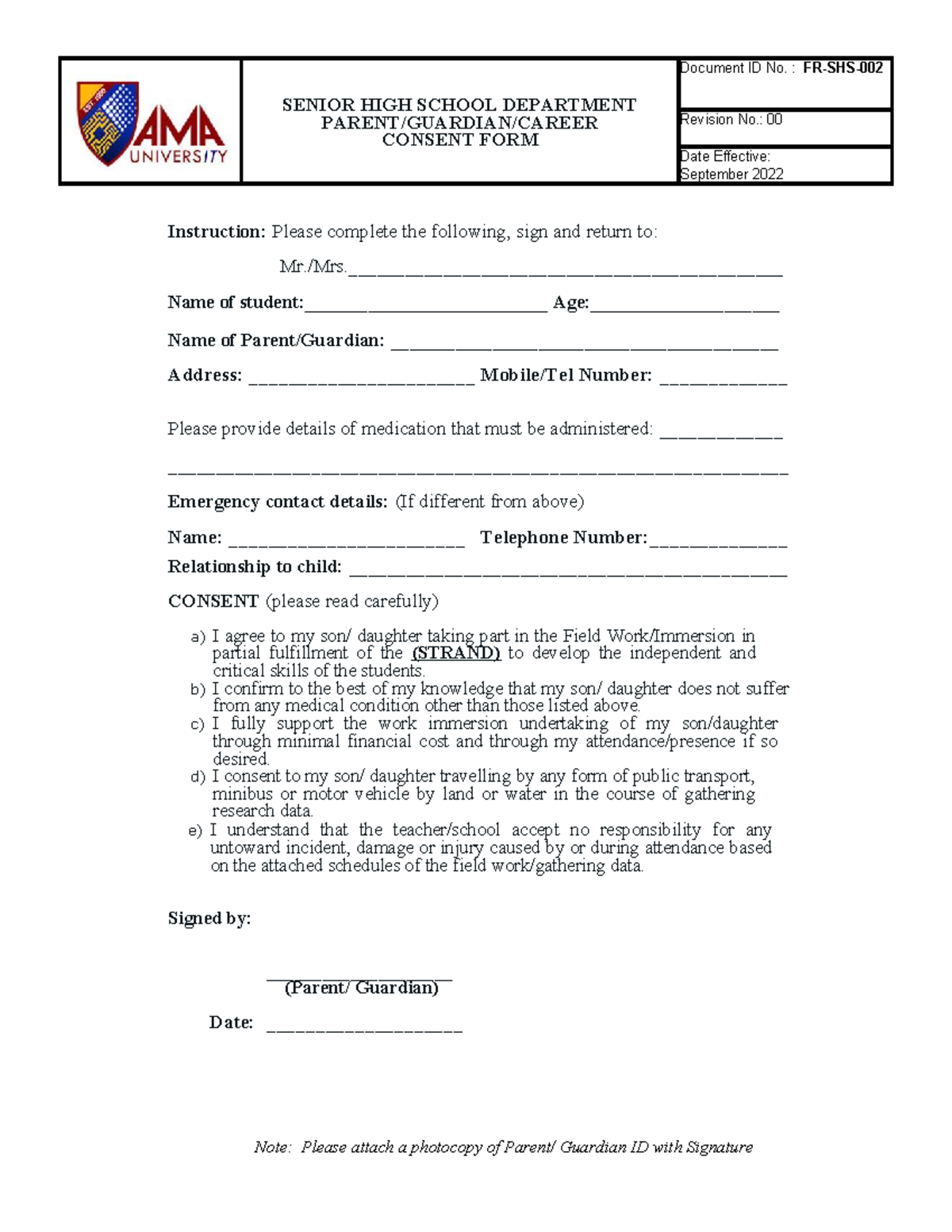 SHS WI Consent Form - Waiver for Field Participation - Studocu
