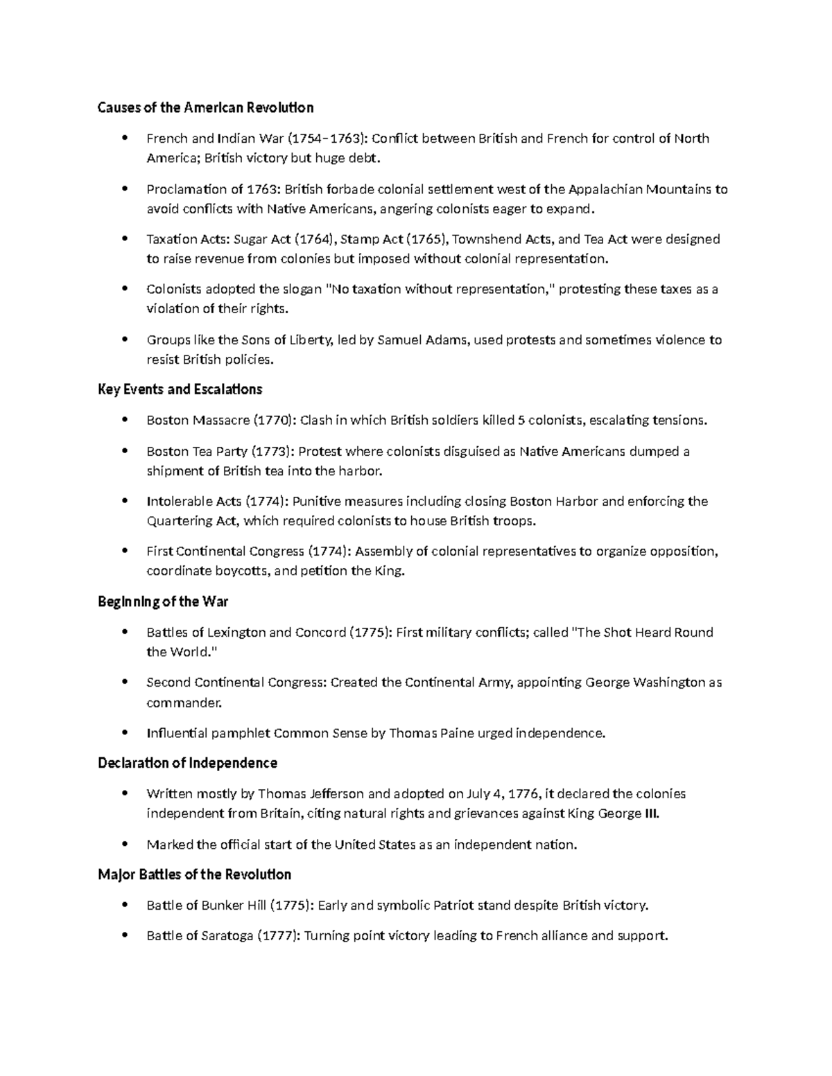 Causes and Key Events Leading to the American Revolution (HIST 101 ...