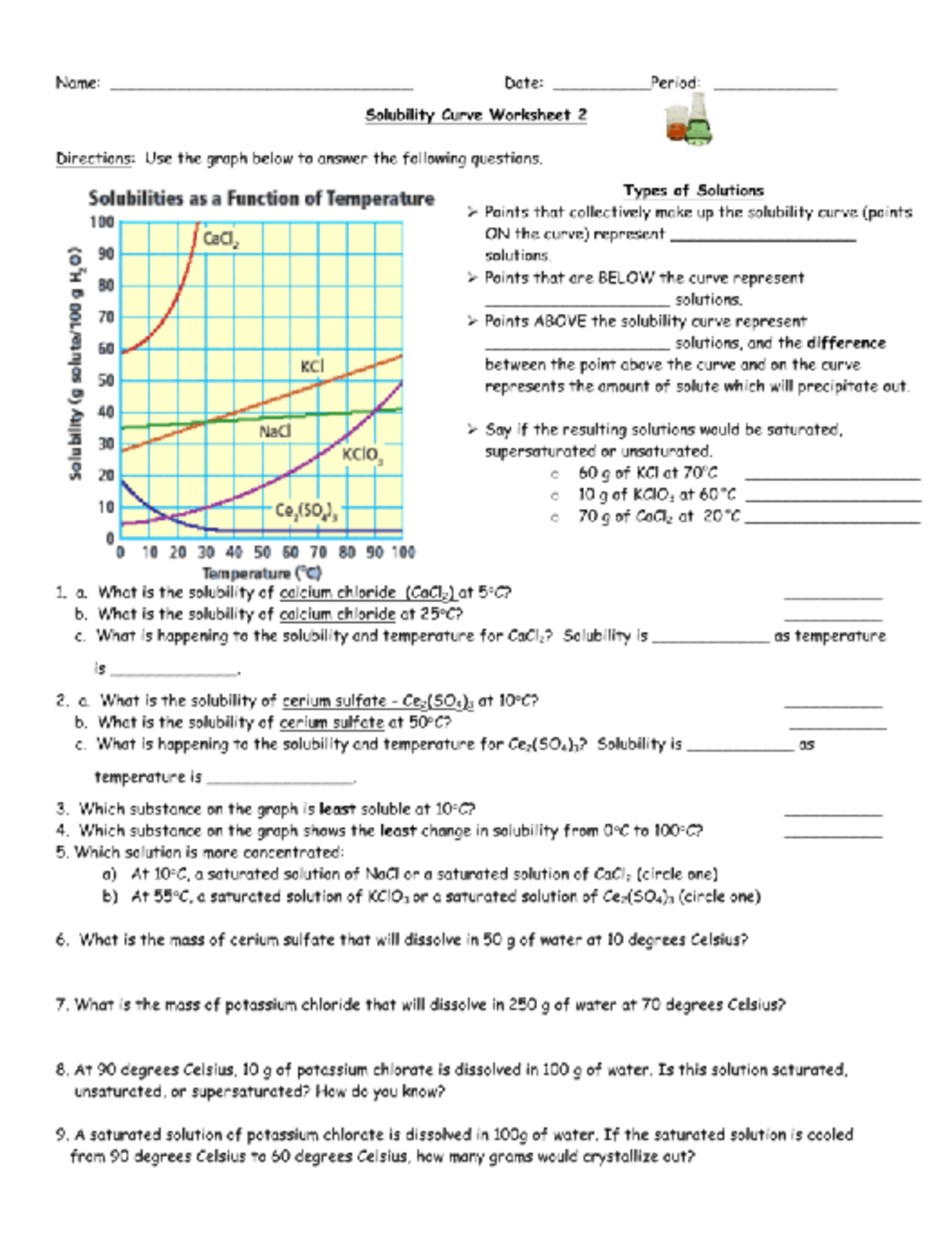 Solubility Curve Worksheet 2: Analyzing Temperature Effects on ...