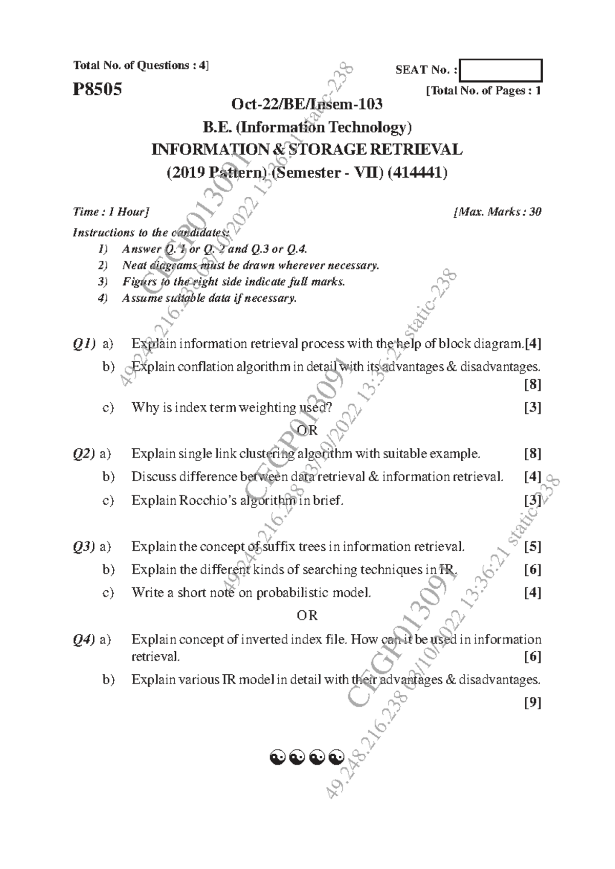 P8505 B.E. (IT) Information Storage & Retrieval - Oct 2022 PYQ - Studocu