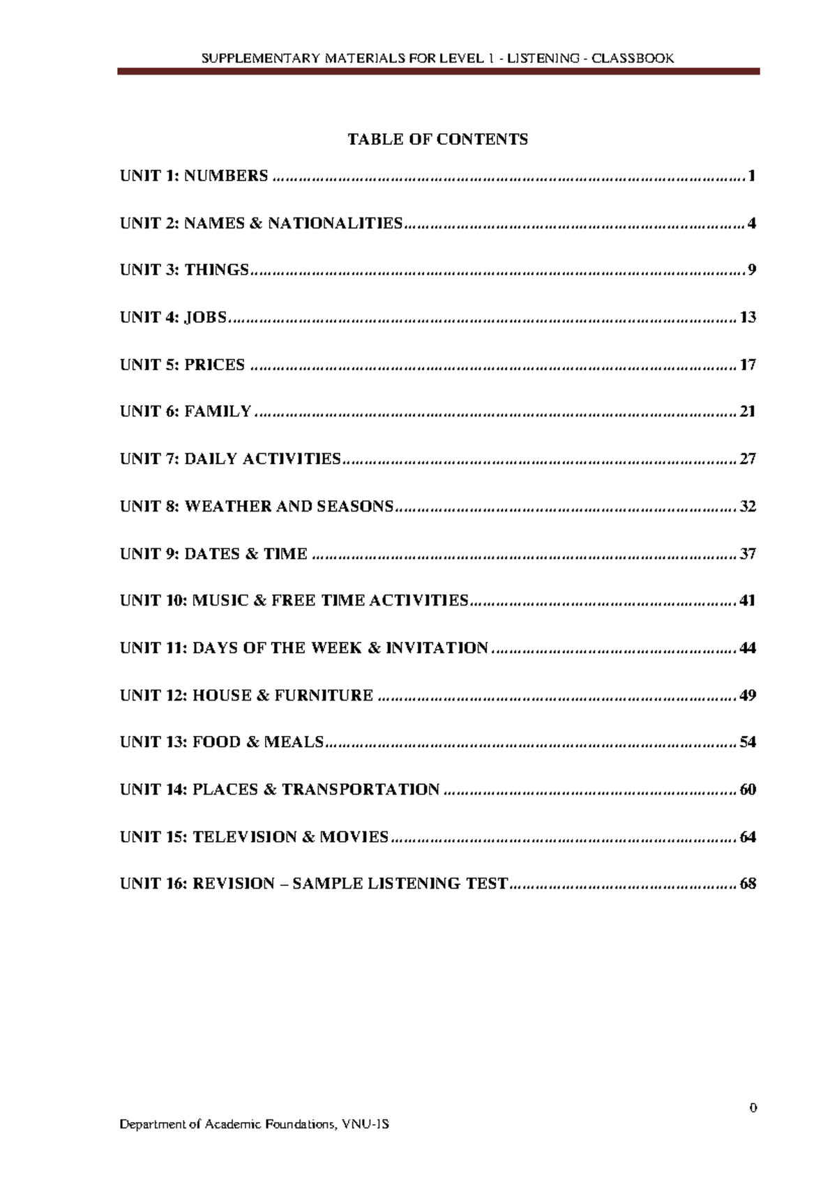 Supplementary Materials for Level 1 Listening Classbook - Sept 2020 ...