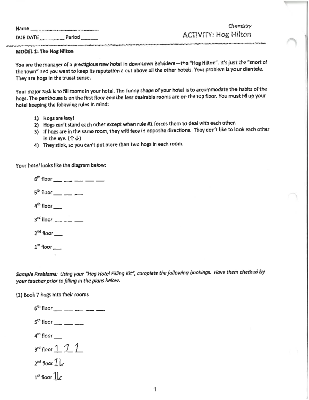 Hog Hilton Management Activity: Answer Key for Pages 1-4 - Studocu