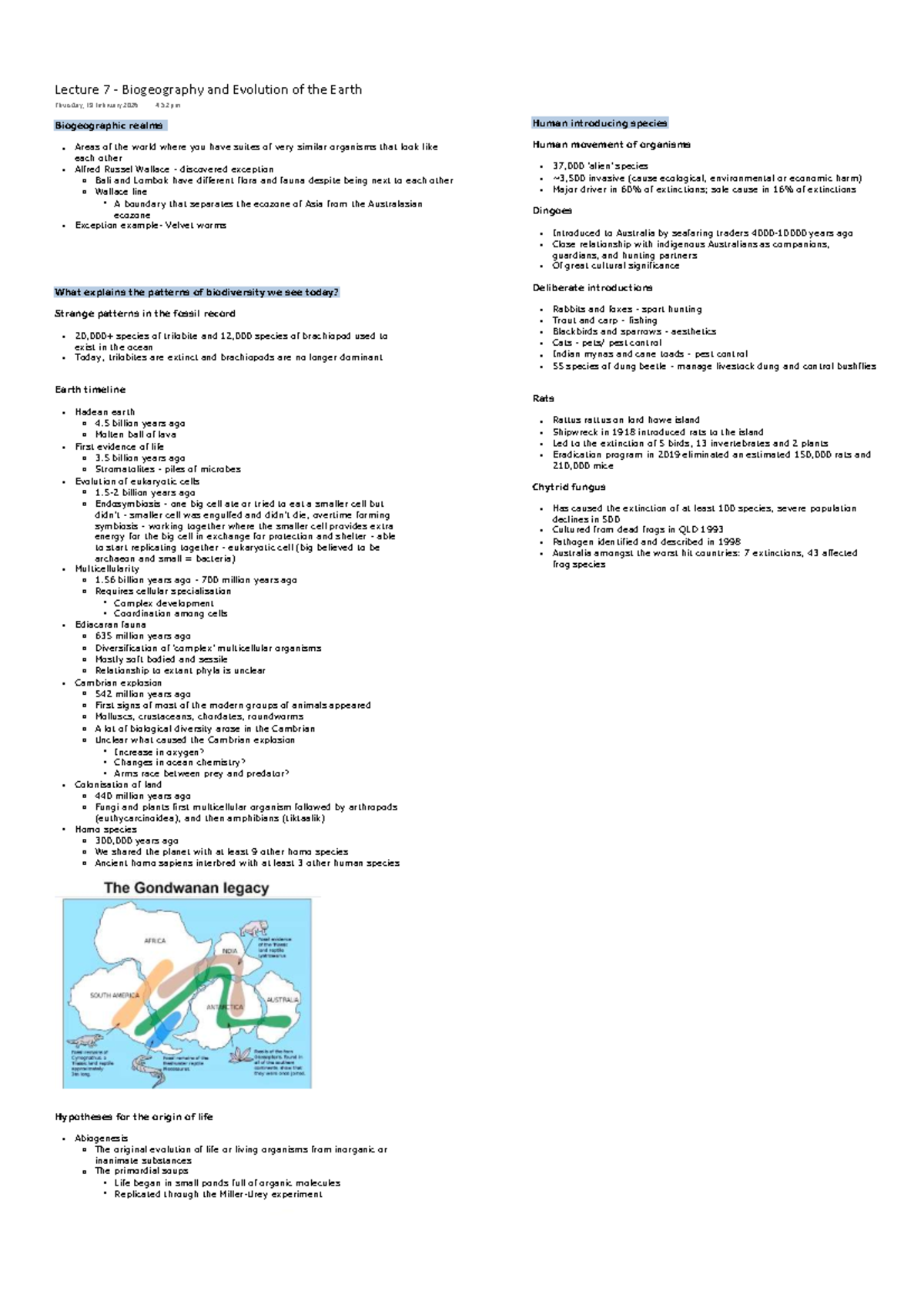Lecture 7 - Biogeography and Evolution of the Earth - Studocu