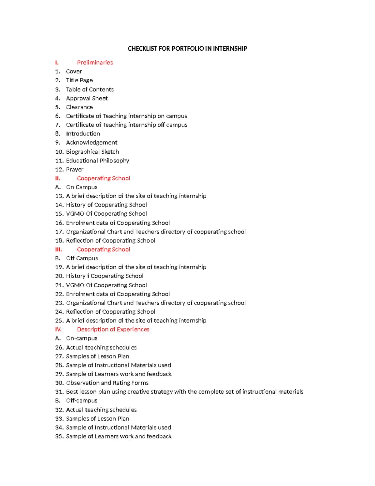 Internship Portfolio Checklist: Essential Components & Guidelines - Studocu