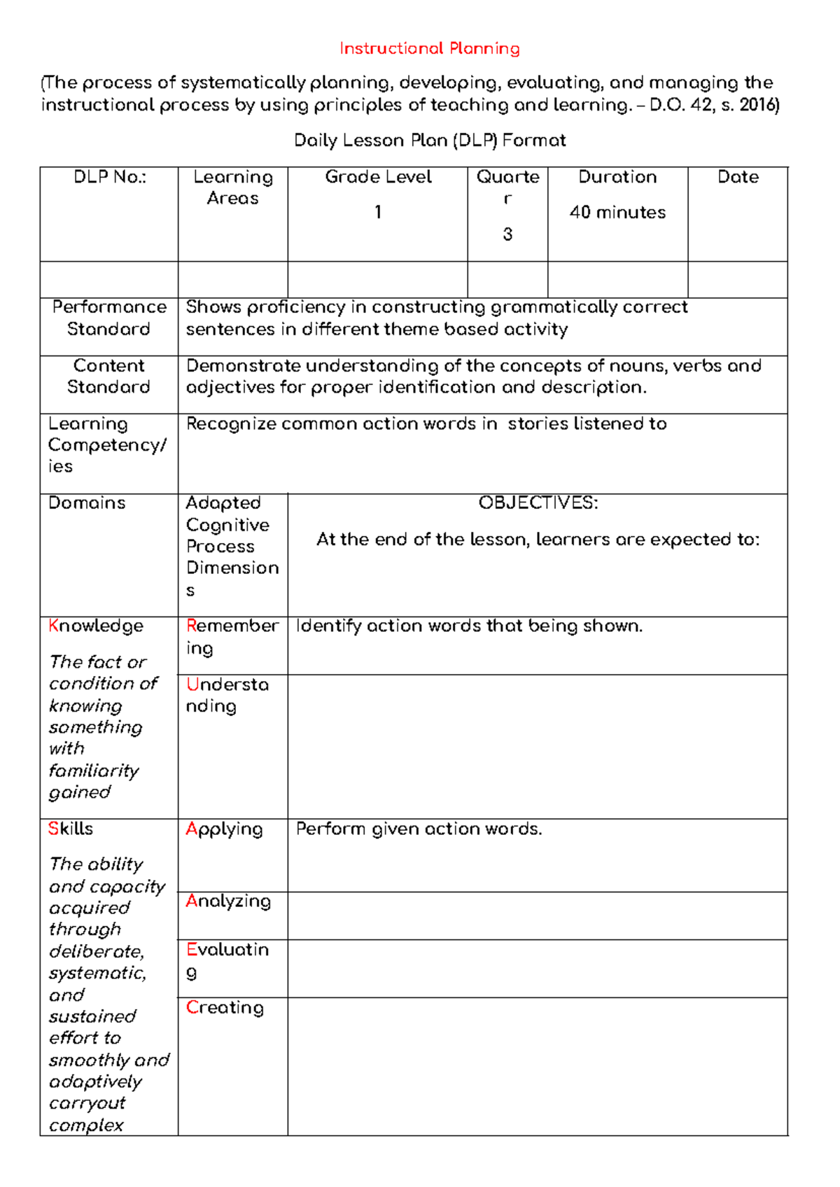 Revised DLP Format: Instructional Planning for English 3 - Studocu