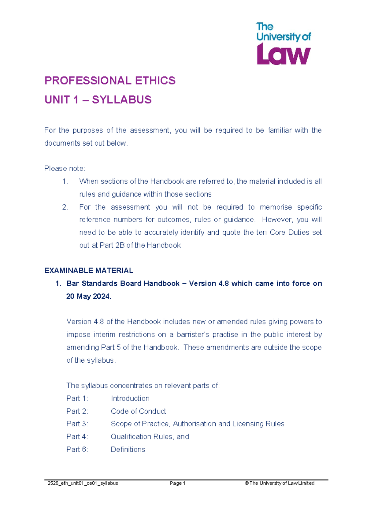 2526_ETH_UNIT 1 SYLLABUS: Professional Ethics Overview and Guidelines ...