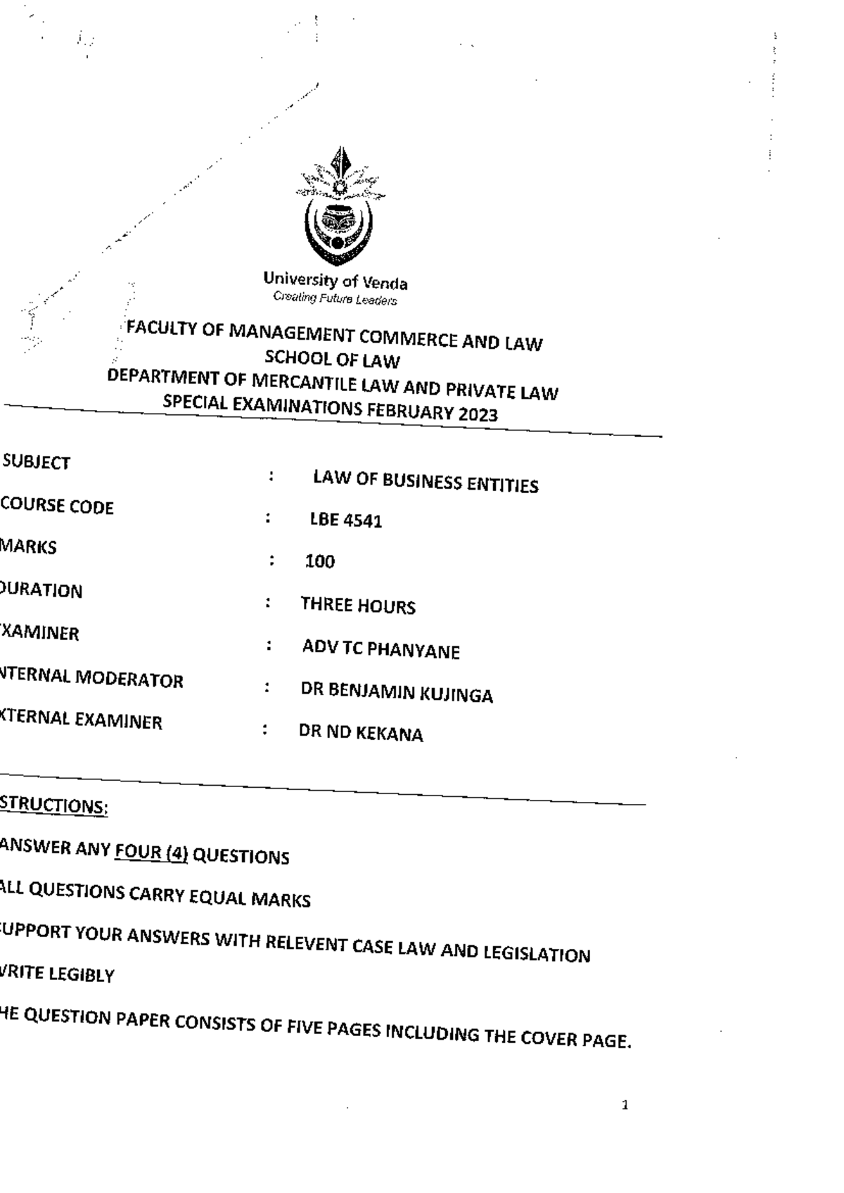 LBE 4541 Special Exam Notes: Law of Business Entities - Feb 2023 - Studocu
