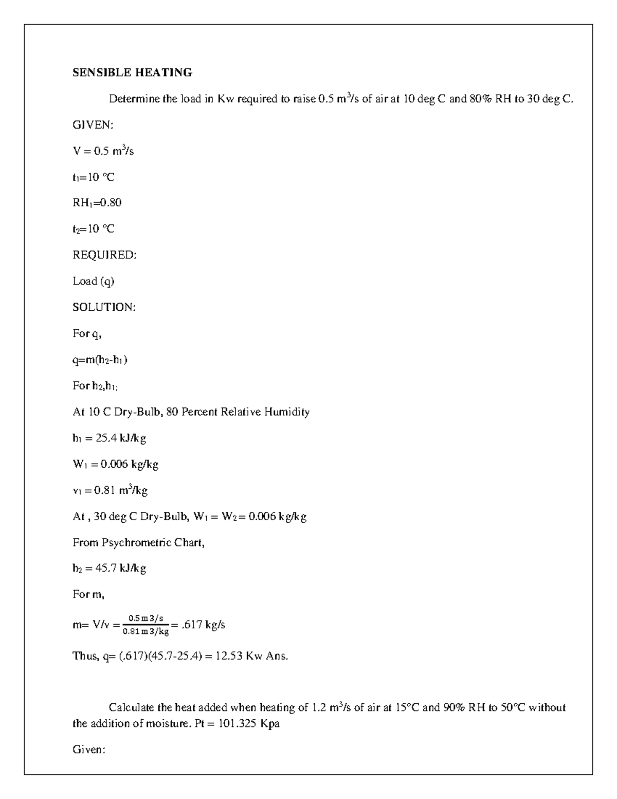 HVAC 101: Example Problems on Basic Air Conditioning Processes - Studocu