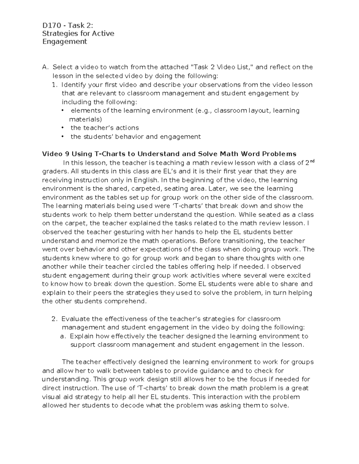 D170 - Task 2 - Strategies for Active Engagement A. Select a video to ...