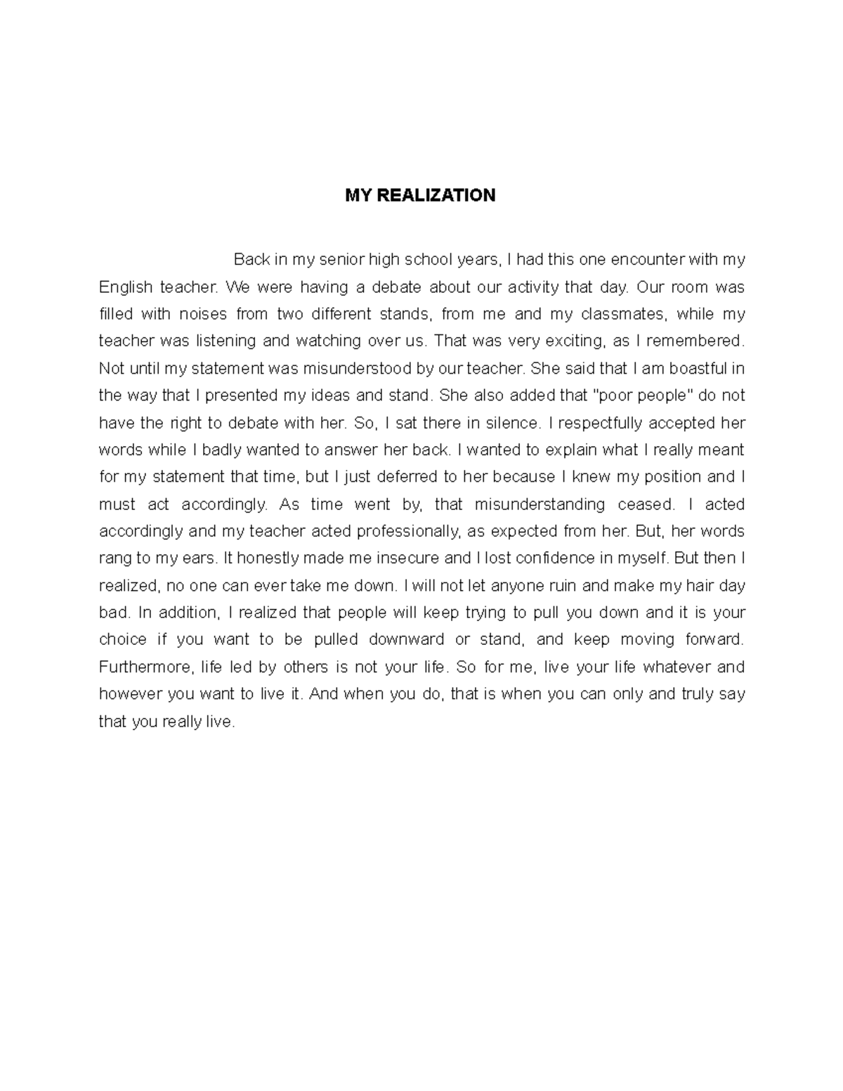 My Realization: A Personal Reflection - PATHFIT 3 - Studocu