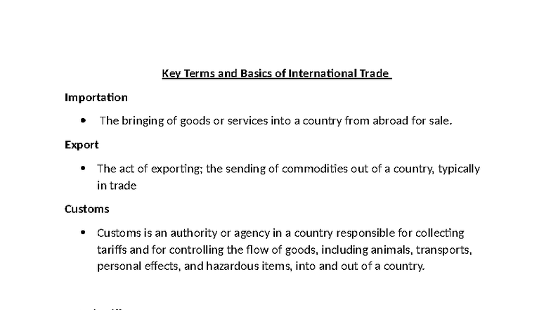 Basics of International Trade: Key Terms and Concepts - Studocu