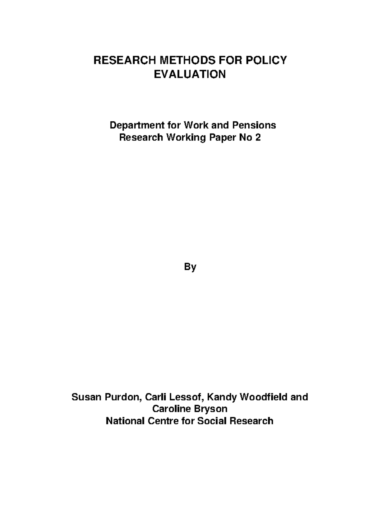 Research Methods for Policy Evaluation: A Comprehensive Overview - Studocu