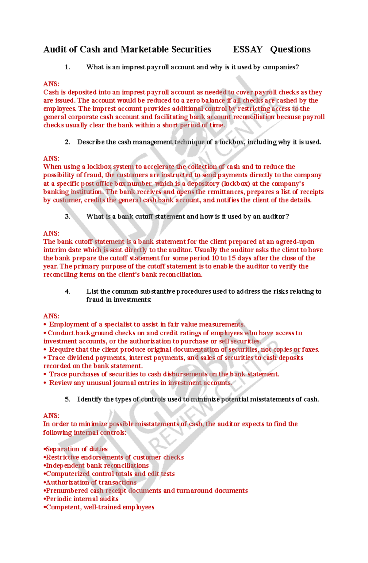 Cash-Mar-Sec- Essay-Questions-wid-sol updated - Audit of Cash and ...