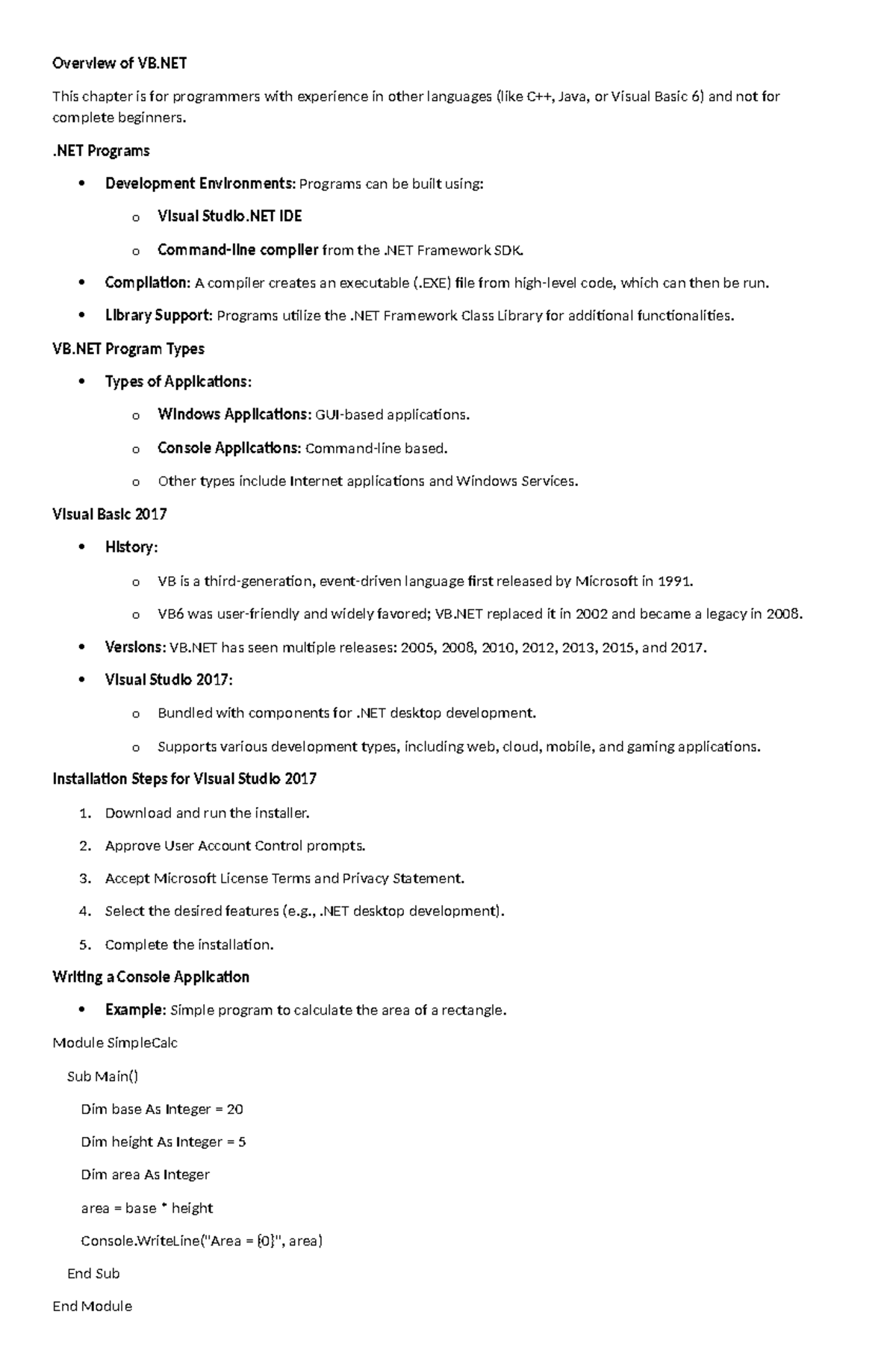 OOP Chapter Reviewer - Overview of VB This chapter is for programmers ...