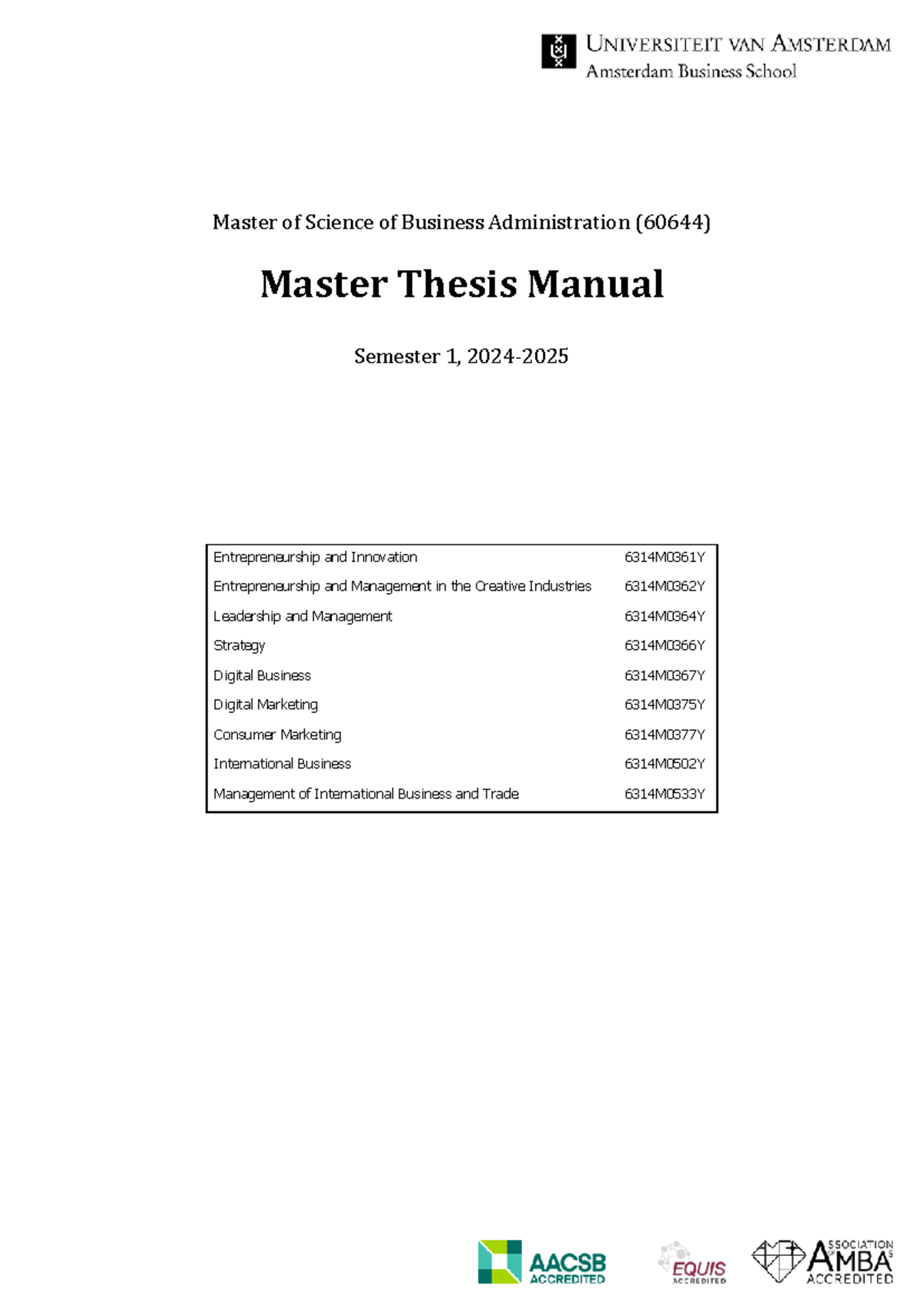 MSc Thesis Guidelines 2024-2025 Semester 1 for Business Administration ...