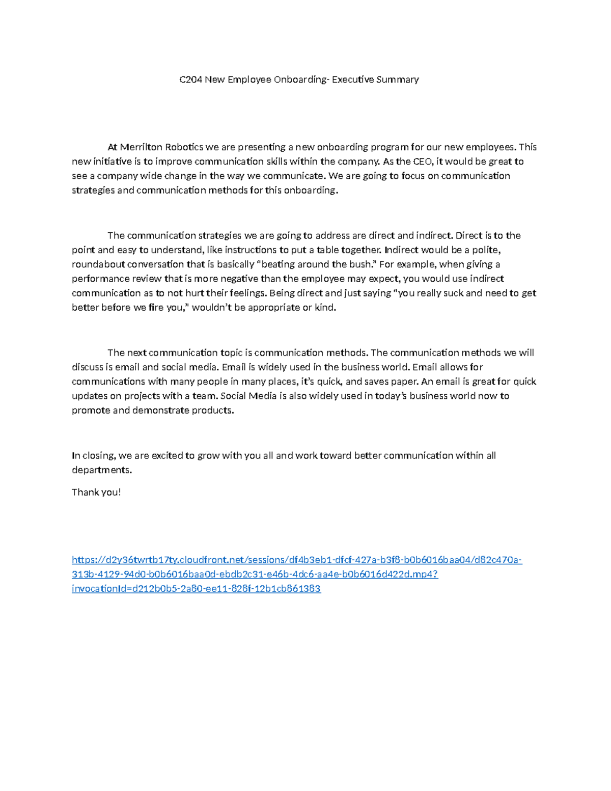 C204 Task 2 - C204 New Employee Onboarding- Executive Summary At ...