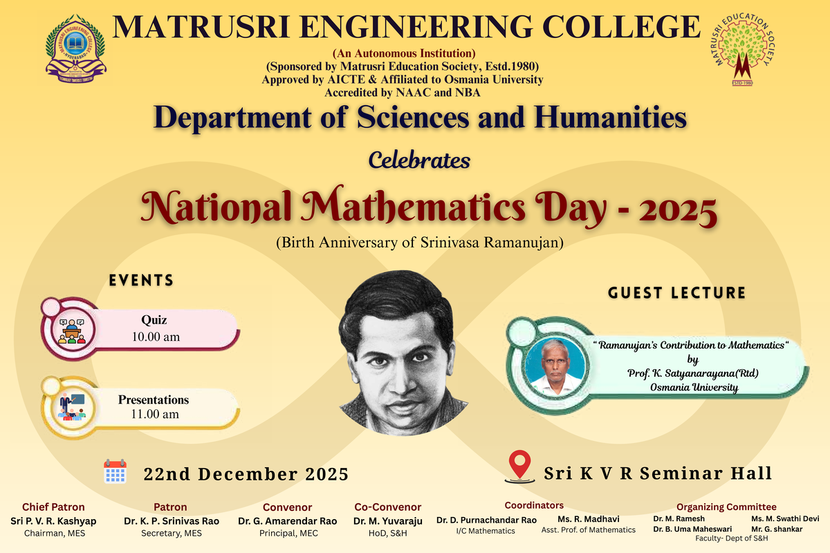 MATRUSRI ENGINEERING COLLEGE: National Mathematics Day 2025 Events ...