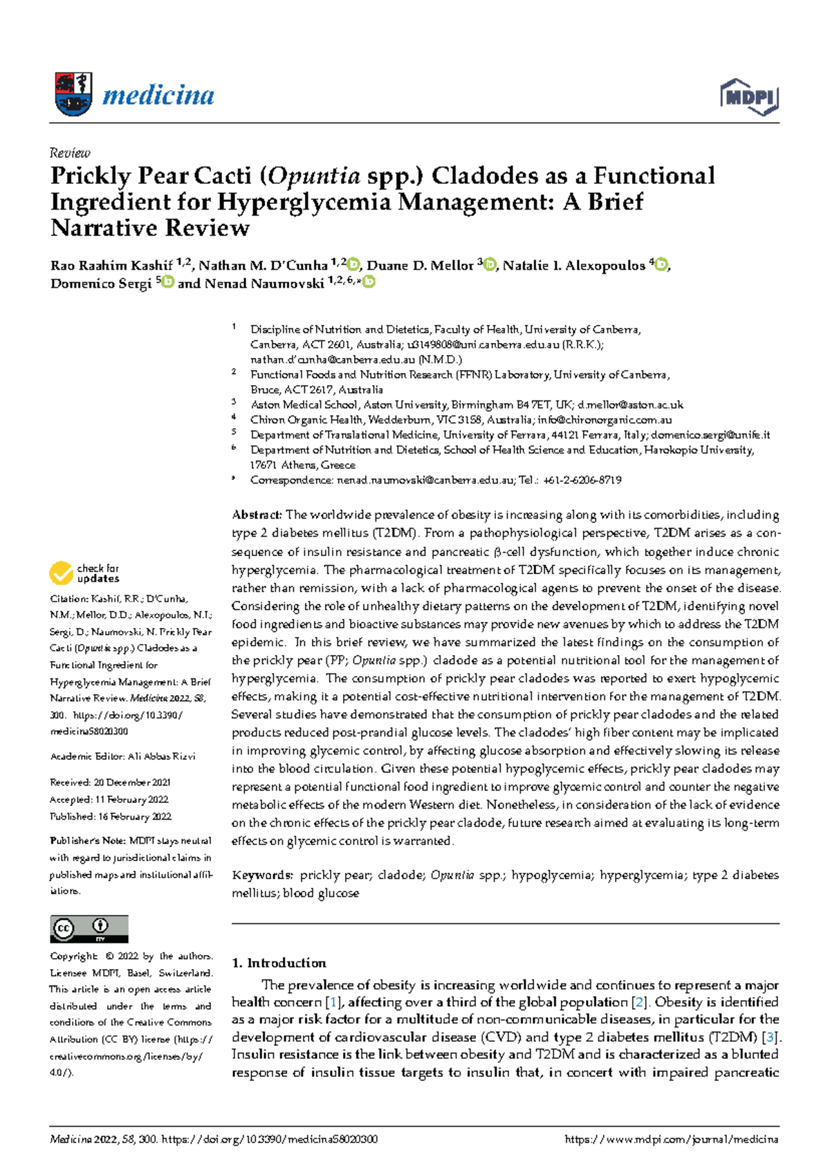 Medicina 2022: Review of Prickly Pear Cacti (Opuntia spp.) Cladodes for ...