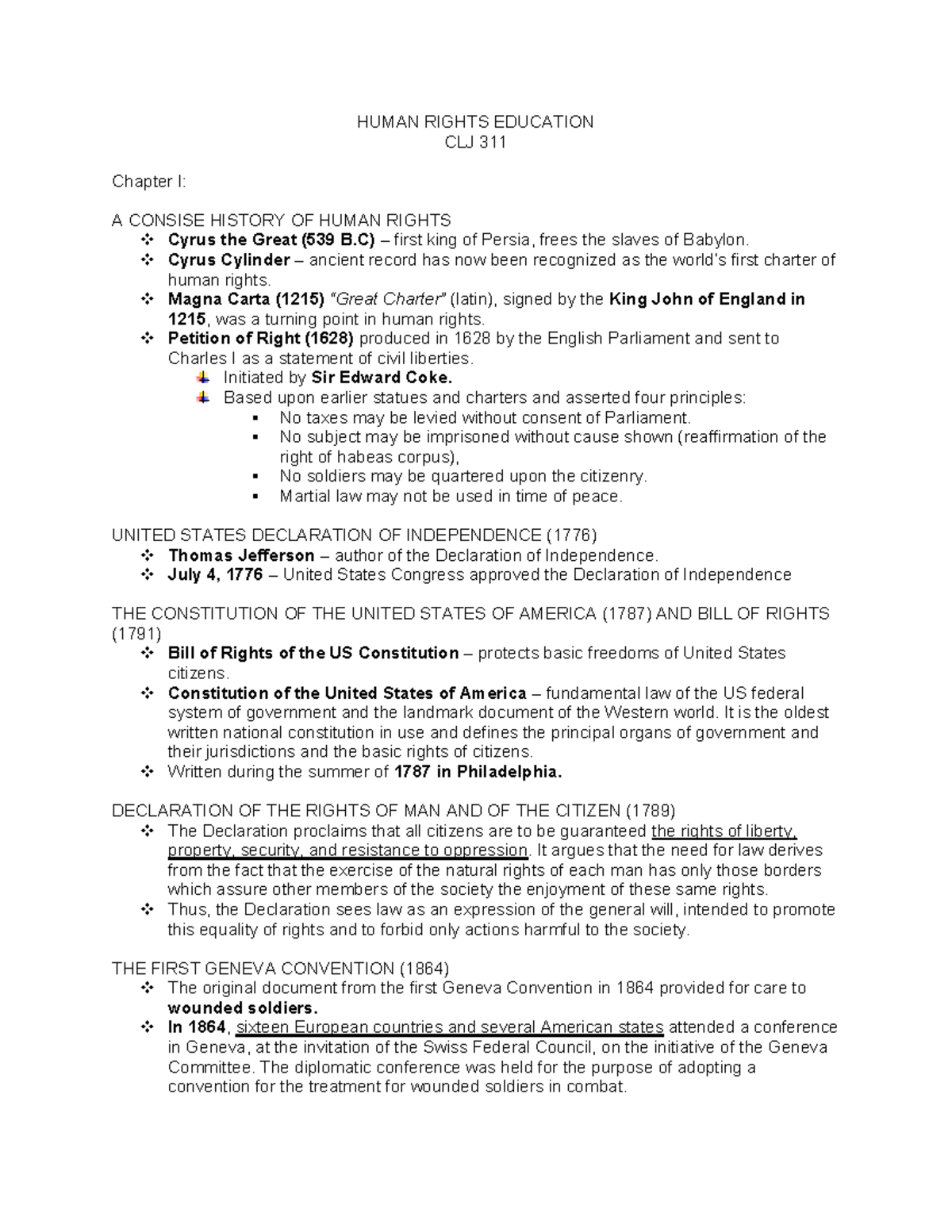 Human Rights Education - HUMAN RIGHTS EDUCATION CLJ 311 Chapter I: A ...