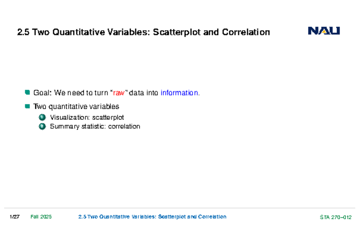 Scatterplot and Correlation Analysis: STA 270–012 Lecture Notes - Studocu