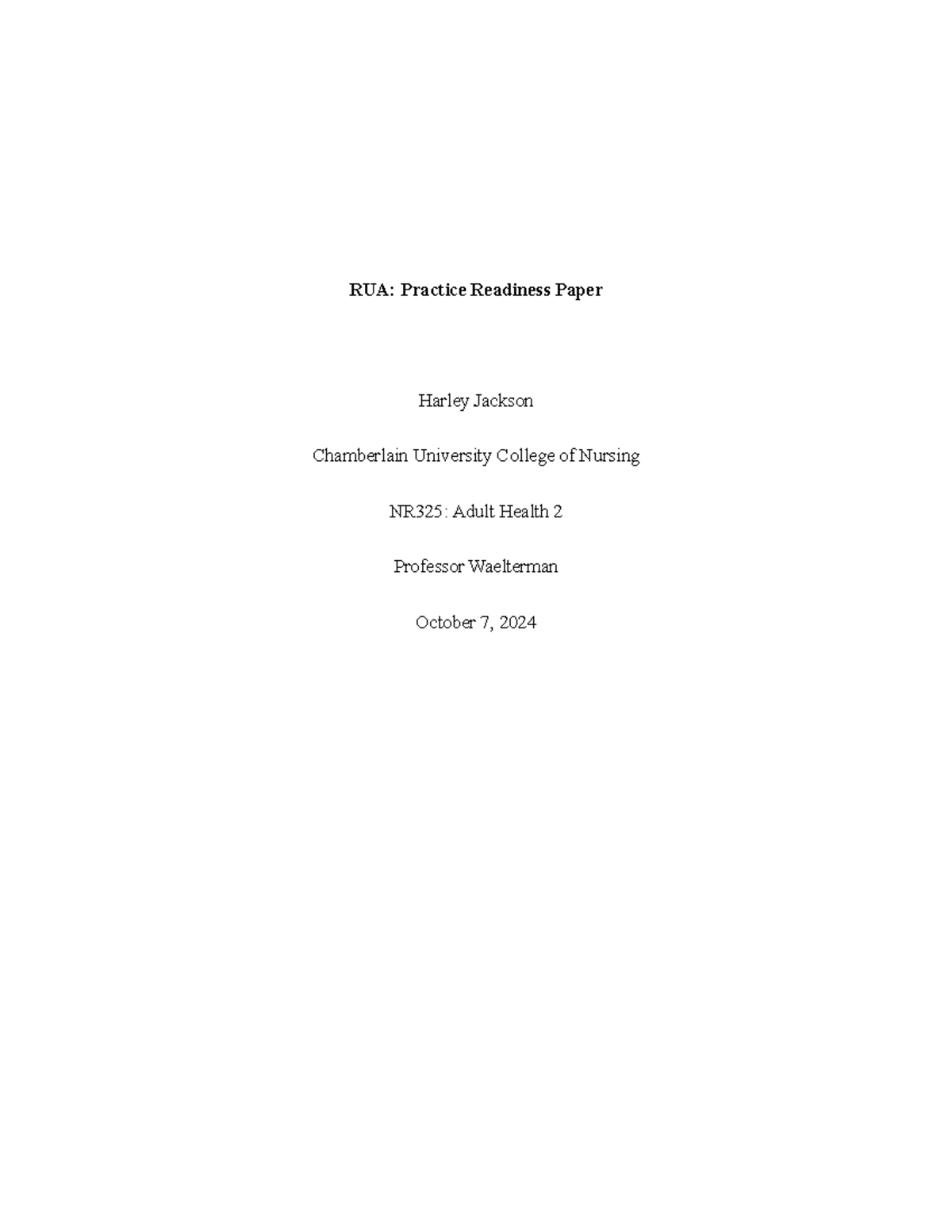 NR325: Adult Health 2 RUA - NCLEX-RN Practice Readiness Strategies - Studocu