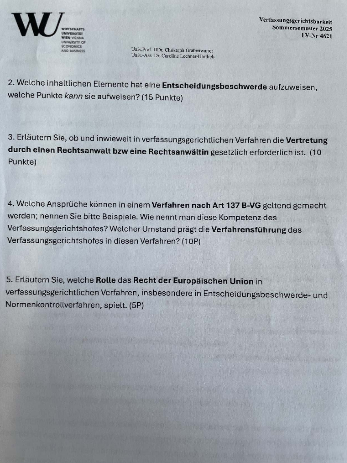 Endklausur W Verfassungsgerichtsbarkeit 4621 SoSe 2025 - Studocu