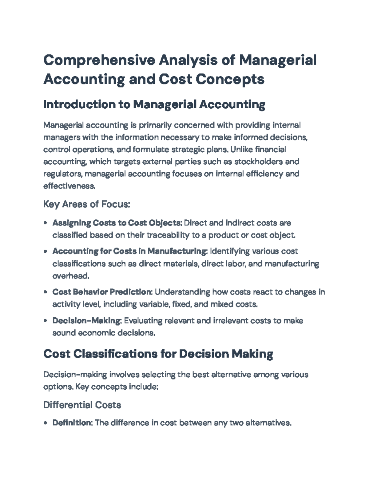 Comprehensive Overview of Managerial Accounting Concepts ...