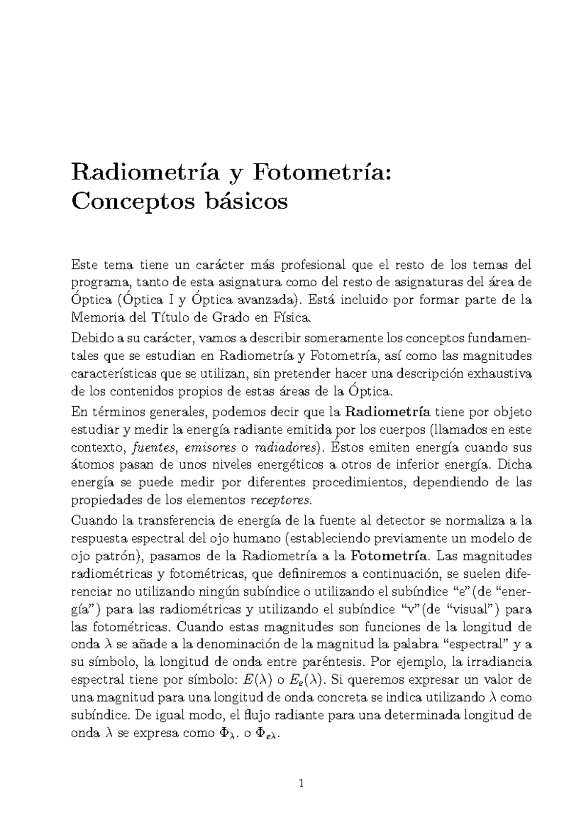 Radiometría y Fotometría: Conceptos Fundamentales en Grado - Studocu