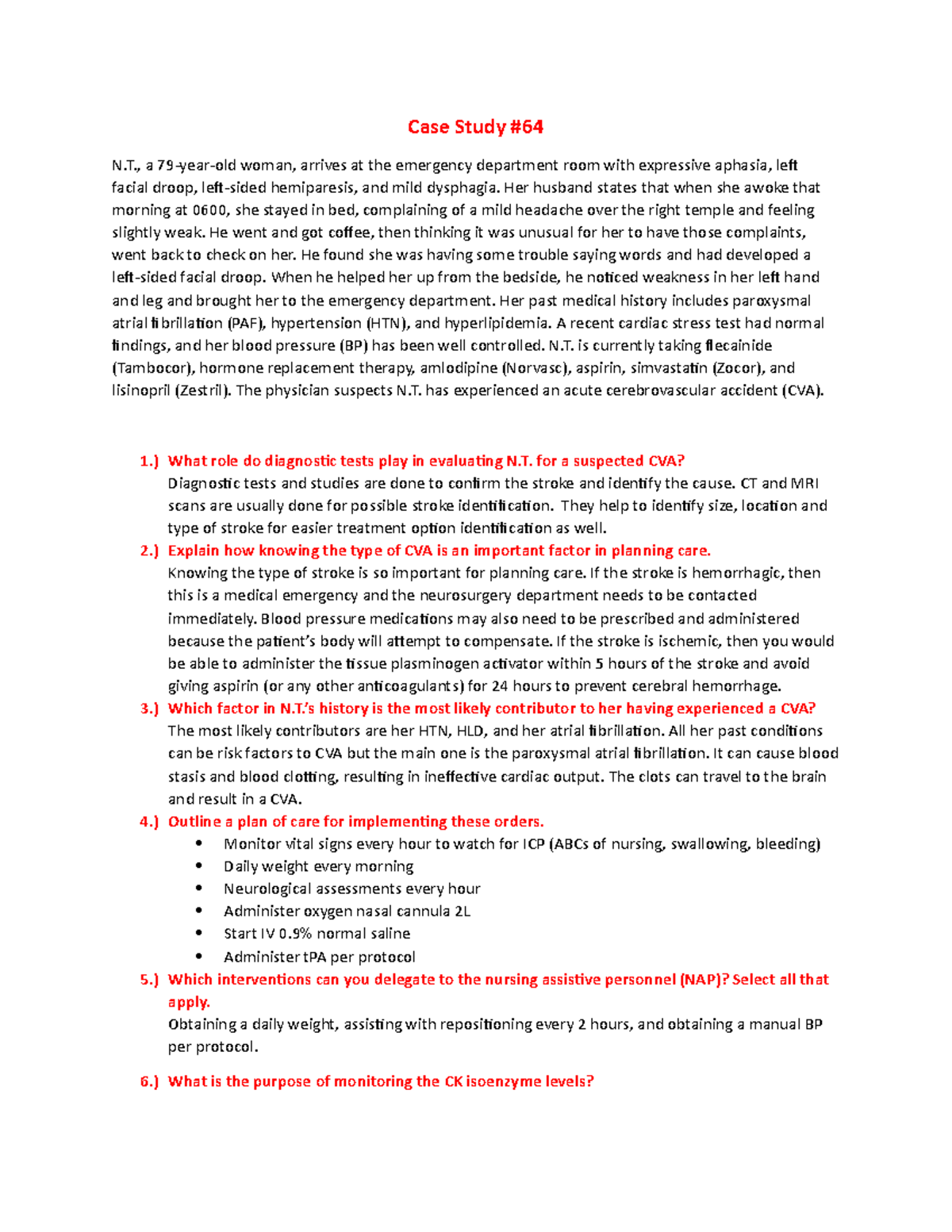 CVA Case Study #64: Assessment, Diagnosis, and Treatment Planning - Studocu