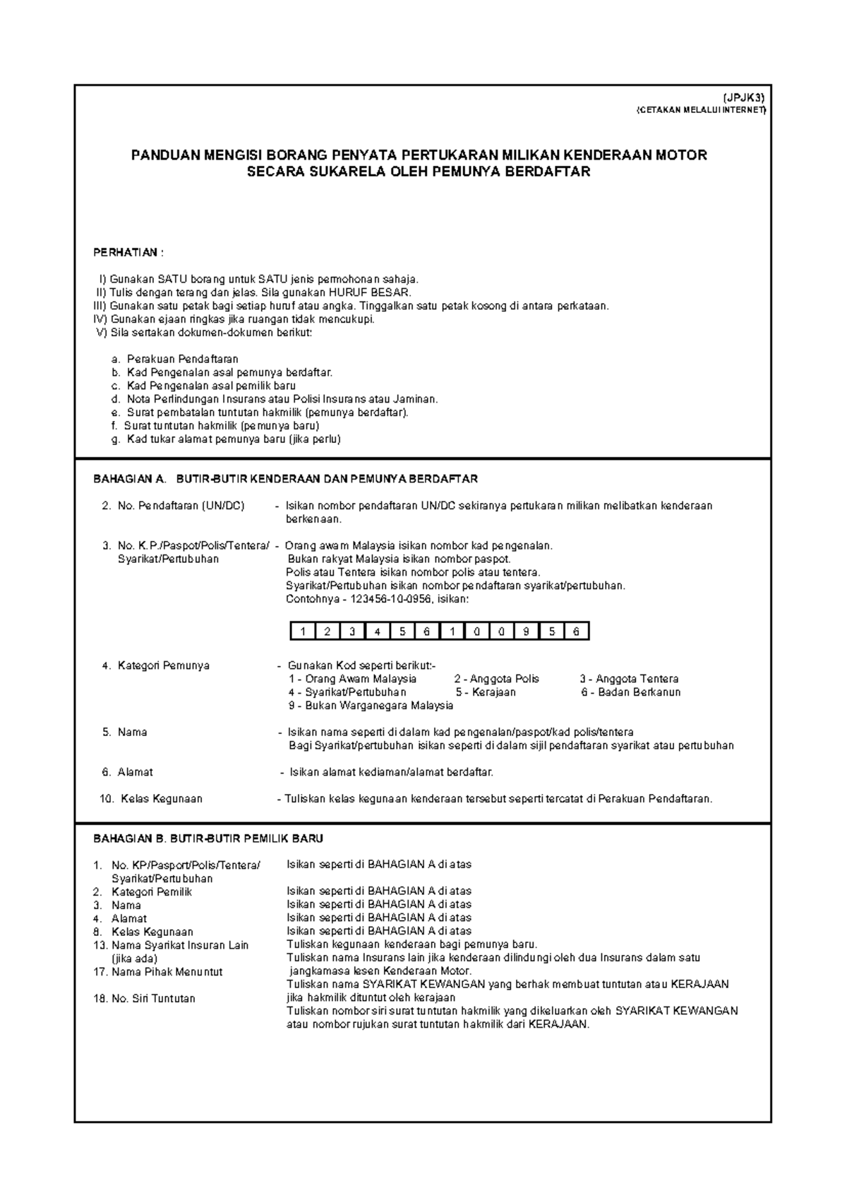 (JPJK3) Panduan Mengisi Borang Penyata Pertukaran Milikan Kenderaan ...