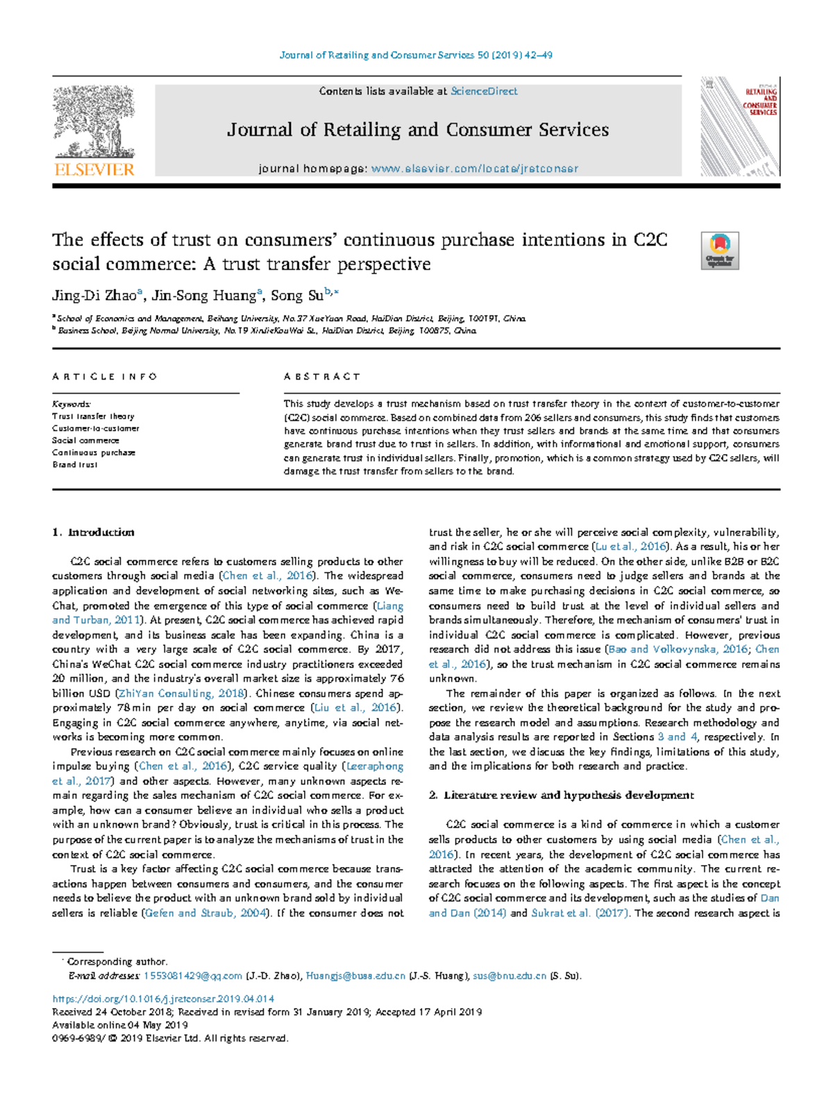 The effects of trust on consumers’ continuous purchase intentions in ...
