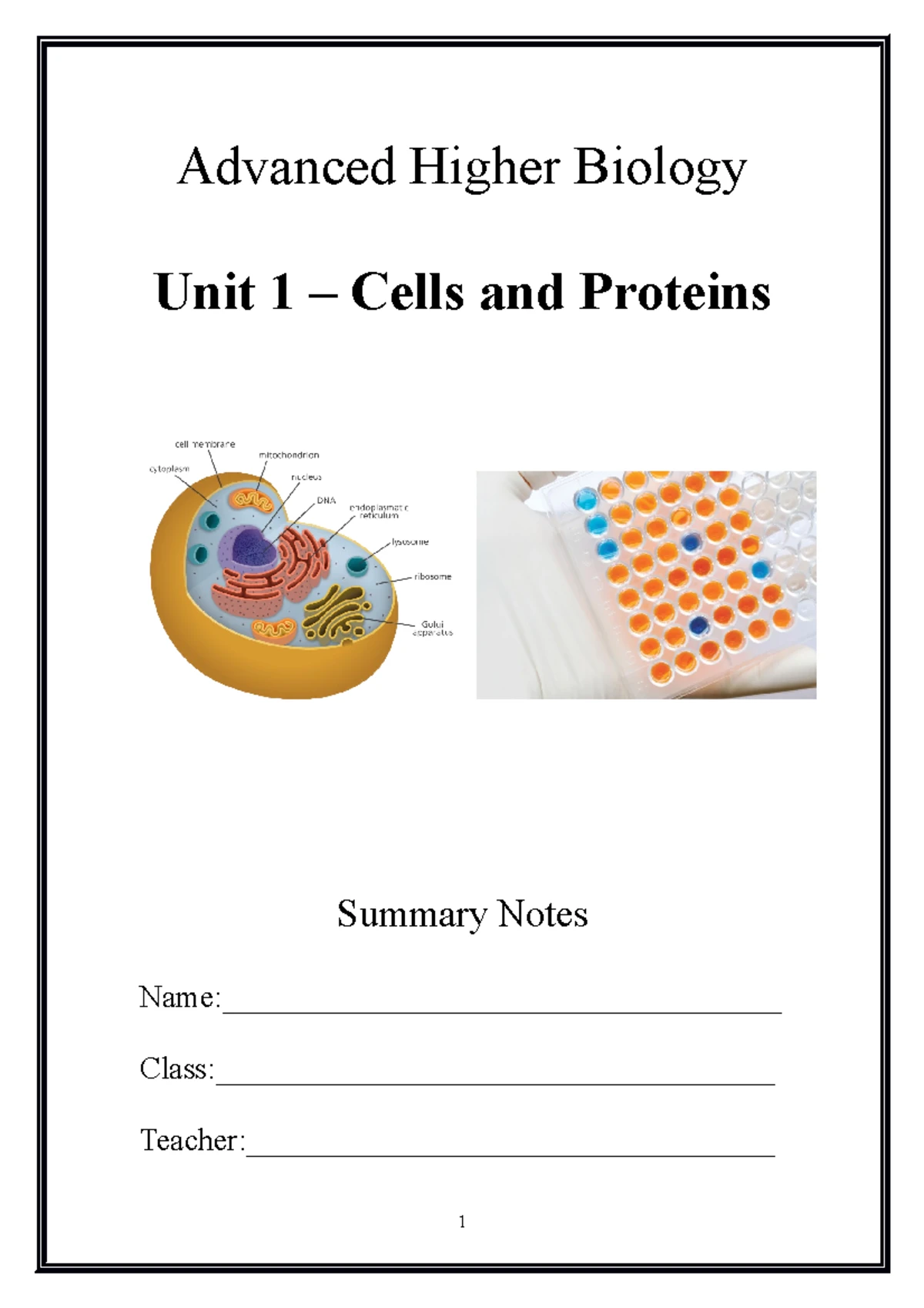 AH Biology Summary Notes - Unit 2 - Advanced Higher Biology Unit 2 ...