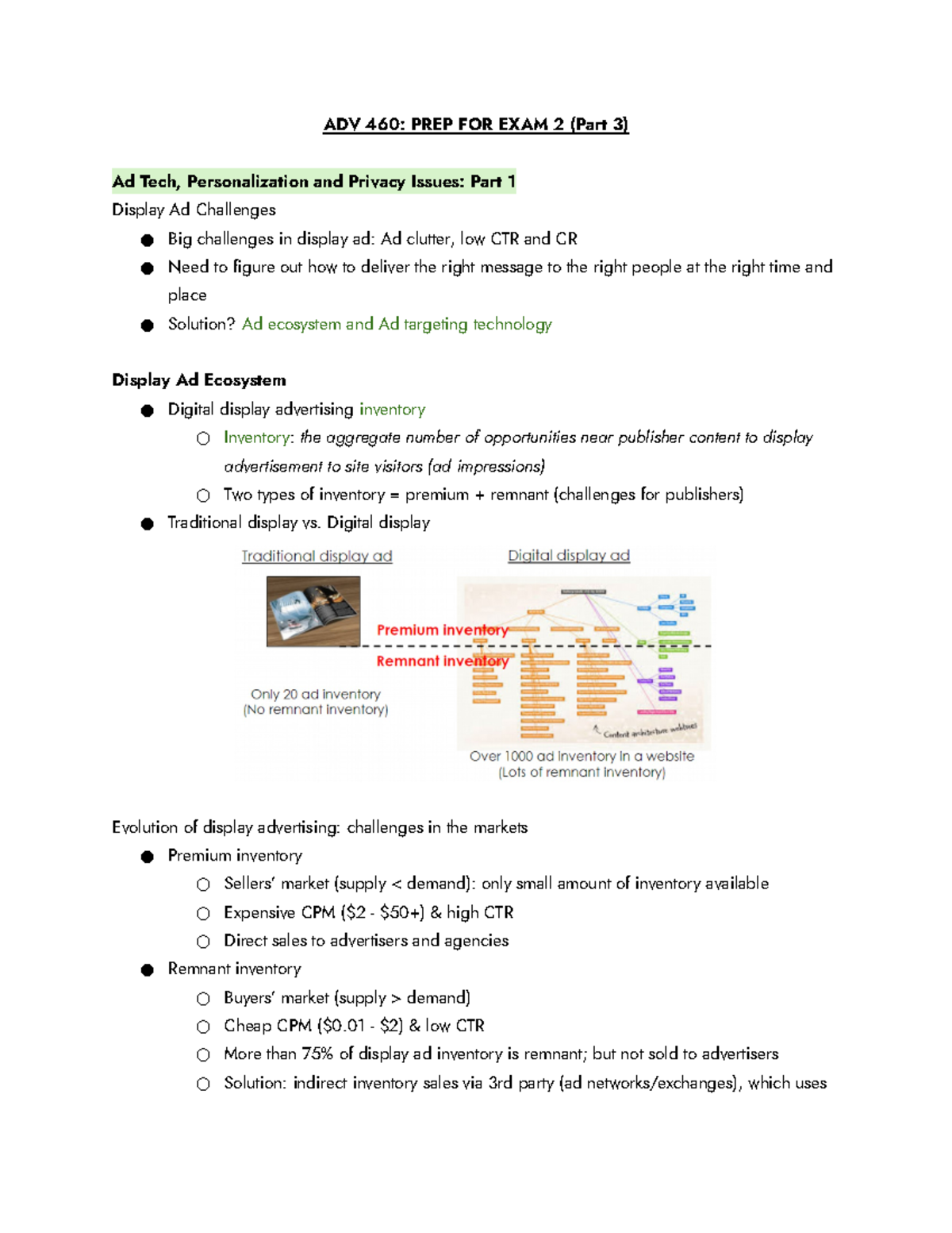 ADV 460: Exam 2 Prep - Ad Tech, Personalization & Privacy Issues - Studocu