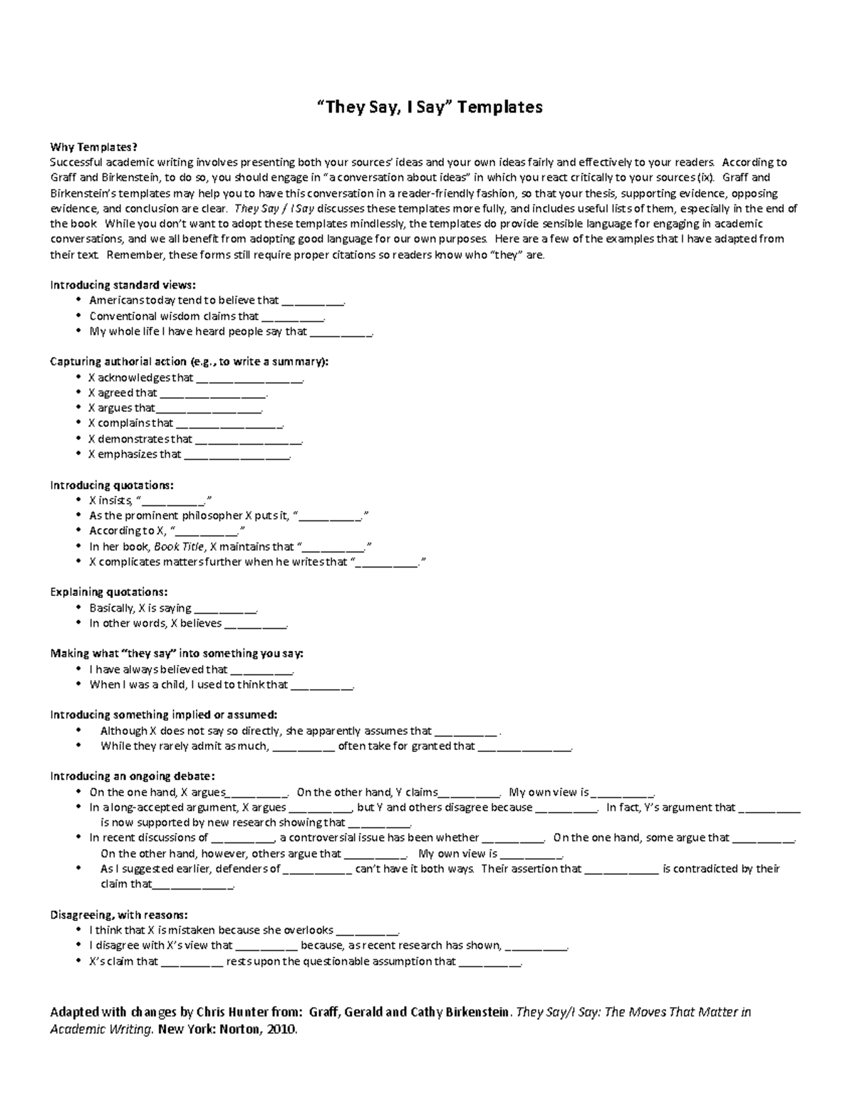 Handout: They Say I Say Templates for Academic Writing - Studocu