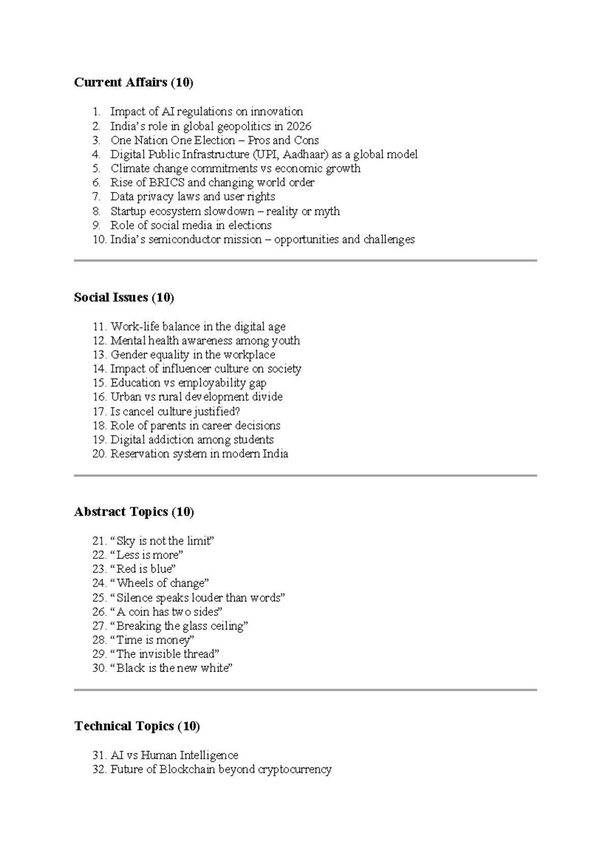 CA4 GD Topics: Current Affairs, Social Issues & Technical Insights ...