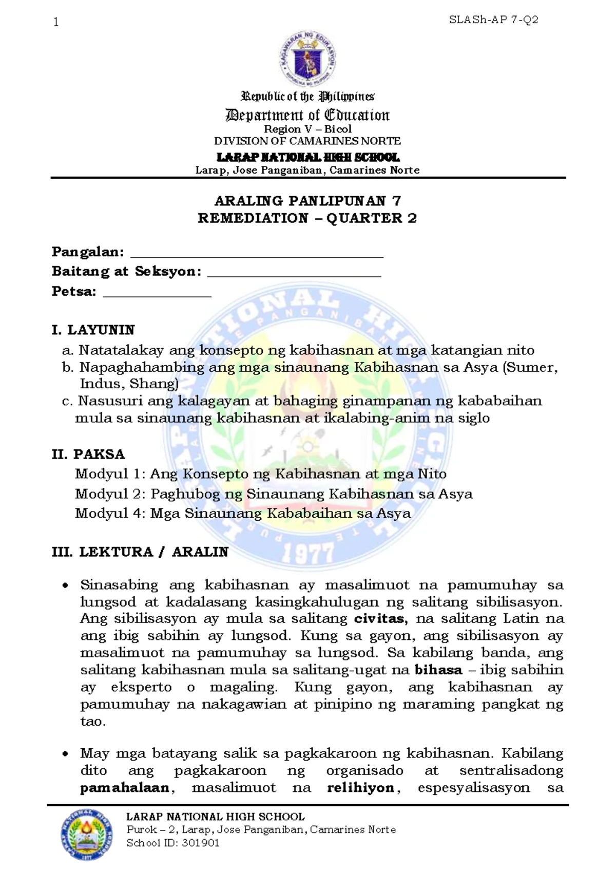 SLASh-AP 7-Q2 - IT IS A REMEDIATION MODULE FOR ARALING PANLIPUNAN - 1 ...