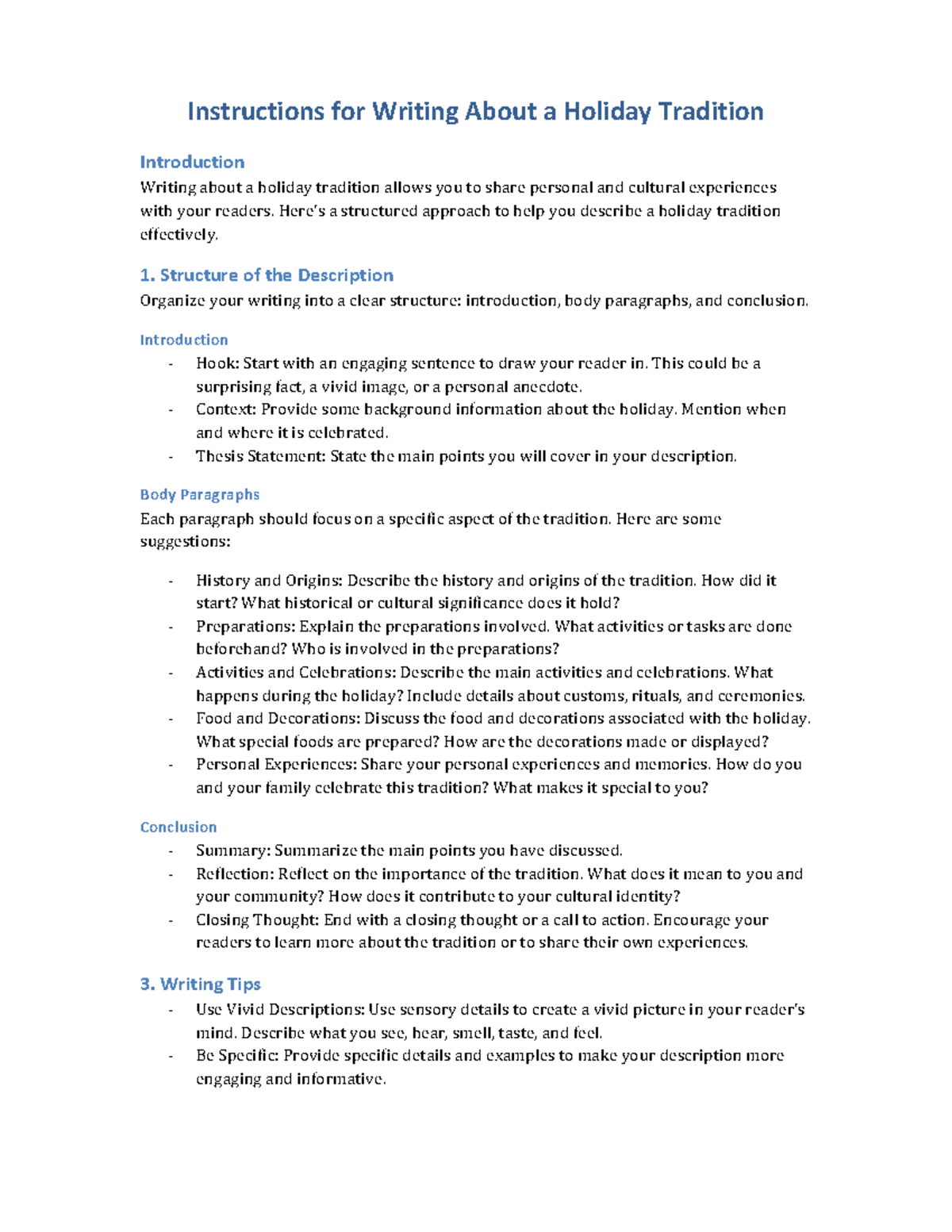 Guidelines for Writing About a Holiday Tradition Essay - Studocu