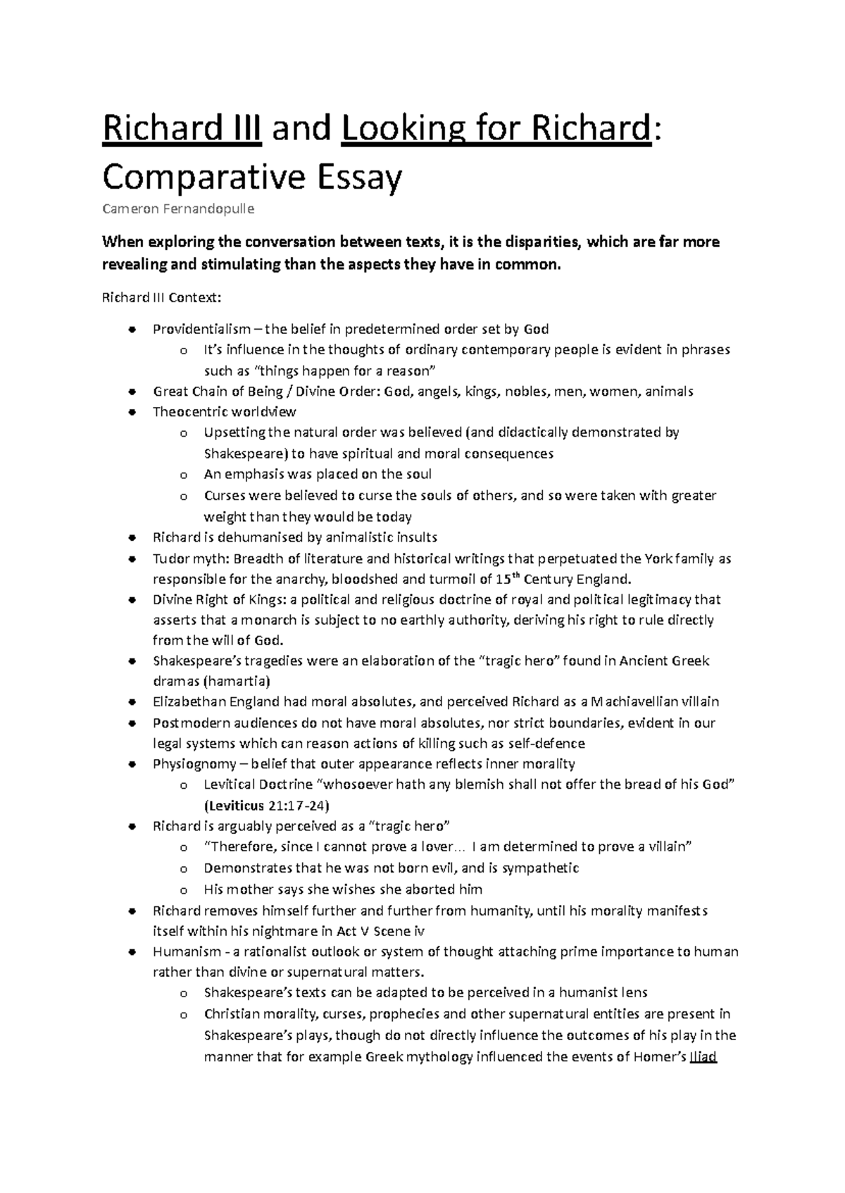 Comparative Essay Notes on Richard III and Looking for Richard (ENG 101 ...