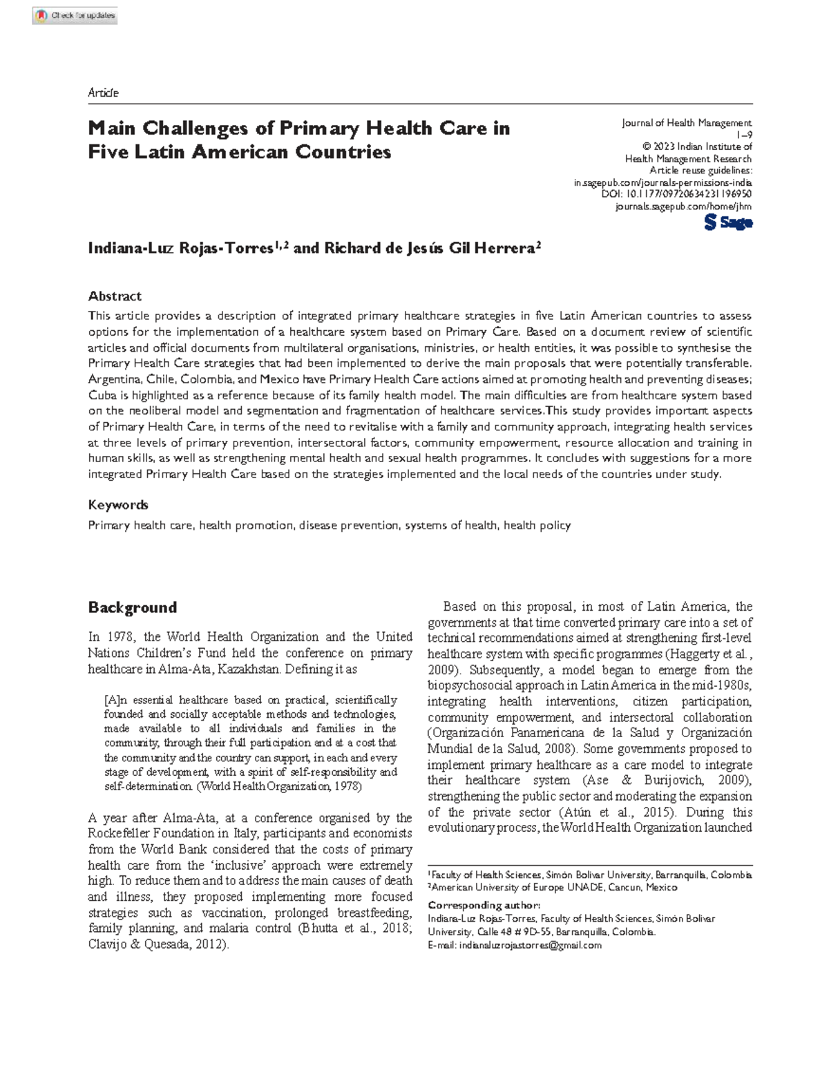 Main Challenges in Primary Health Care: Insights from 5 Latin American ...