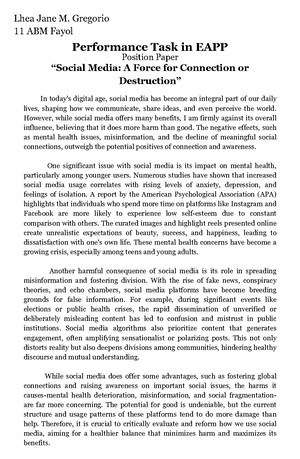 Reflection Paper [Gregorio] - Rhea Mae M. Gregorio BSA- 2 SC: 1325 ...