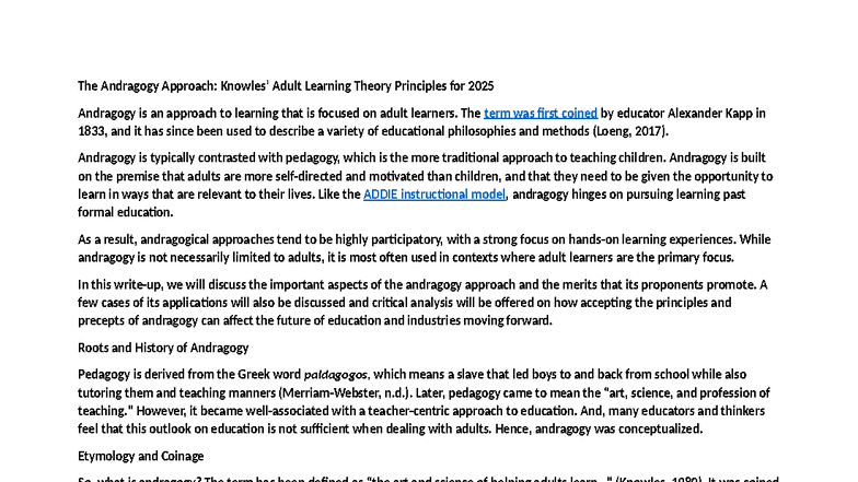 TE-621 Adult Learning Theory: Exploring Andragogy Principles for 2025 ...