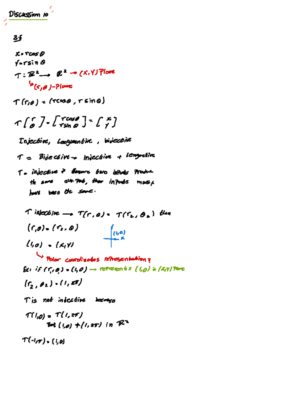 Math 53 Discussion 10: Injective and Bijective Transformations in Polar ...