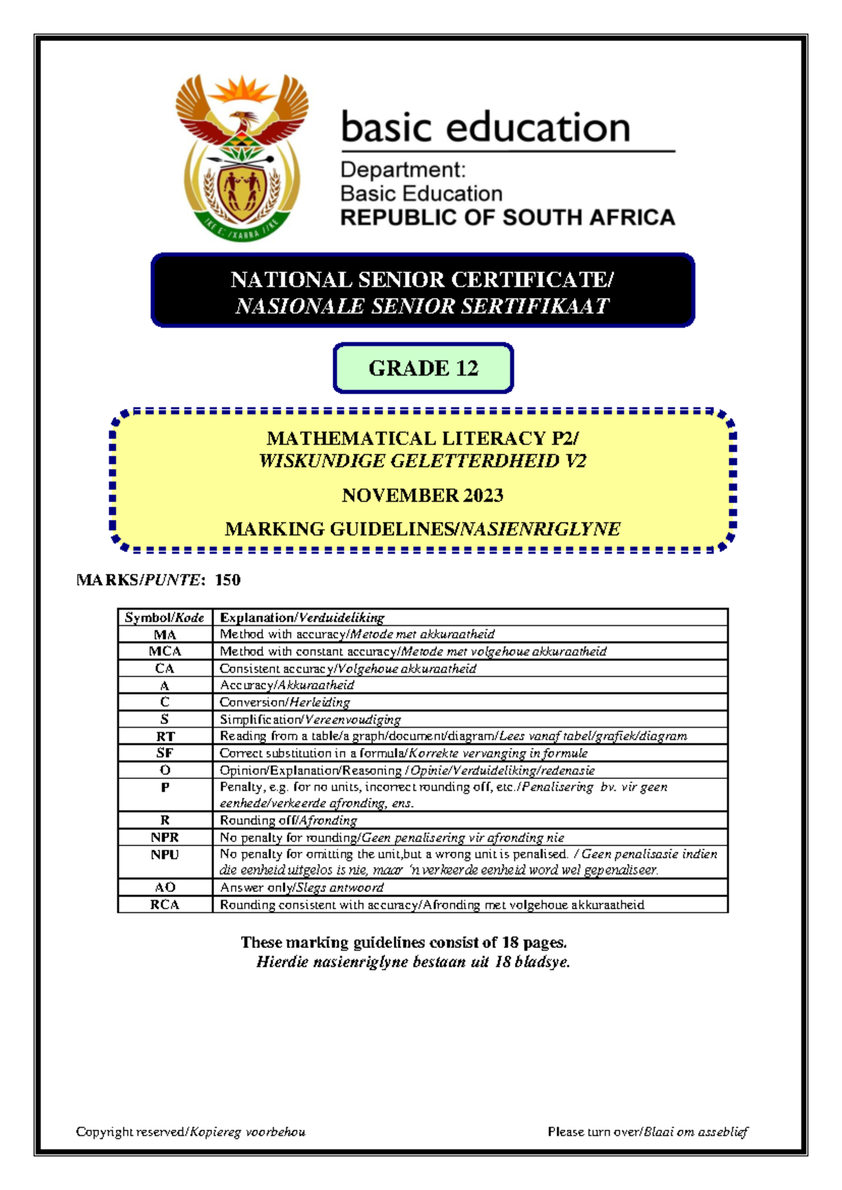 Mathematical Literacy P2 Nov 2023 - Marking Guidelines (Grade 12) - Studocu