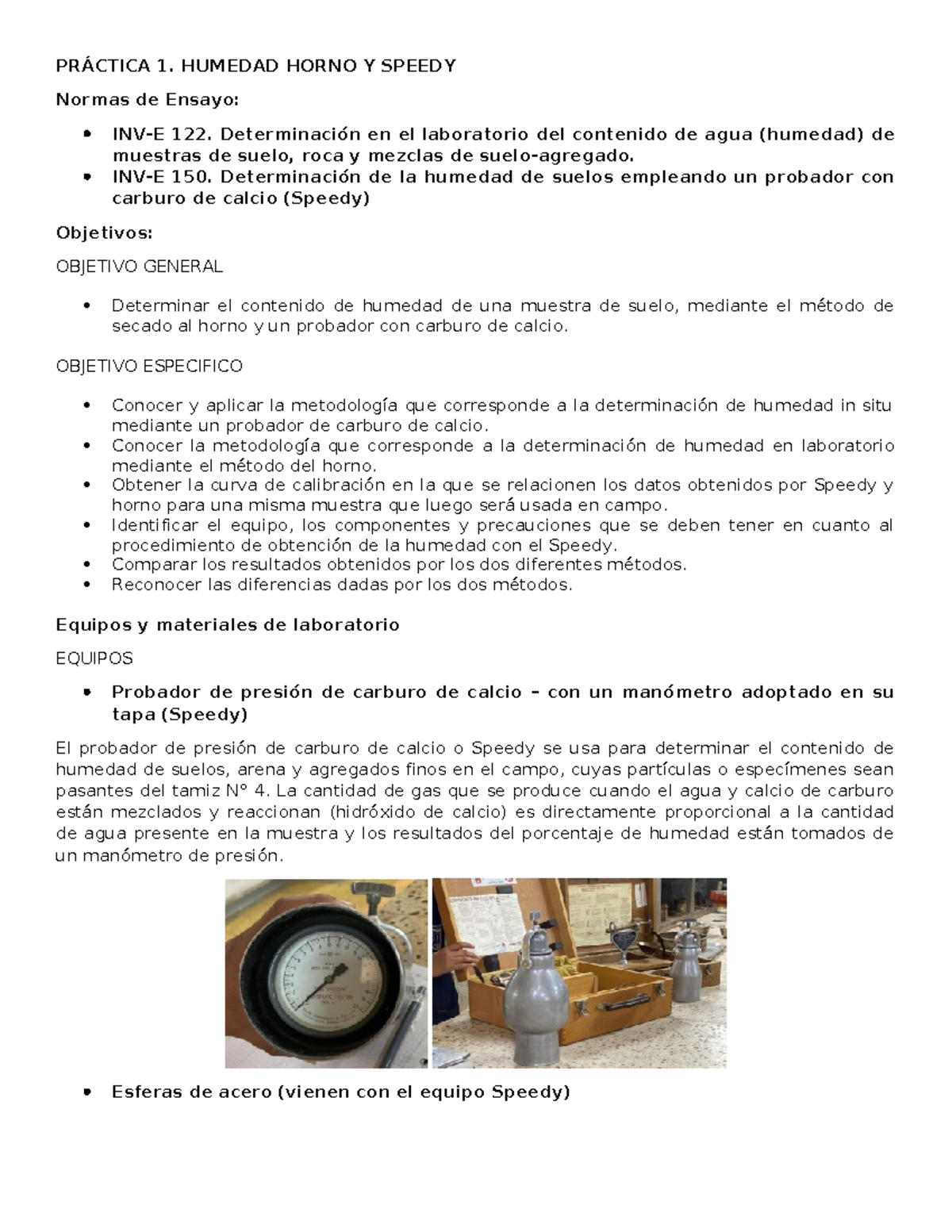 Prácticas de Laboratorio: Humedad en Suelos (INV-E 122, 150) - Studocu