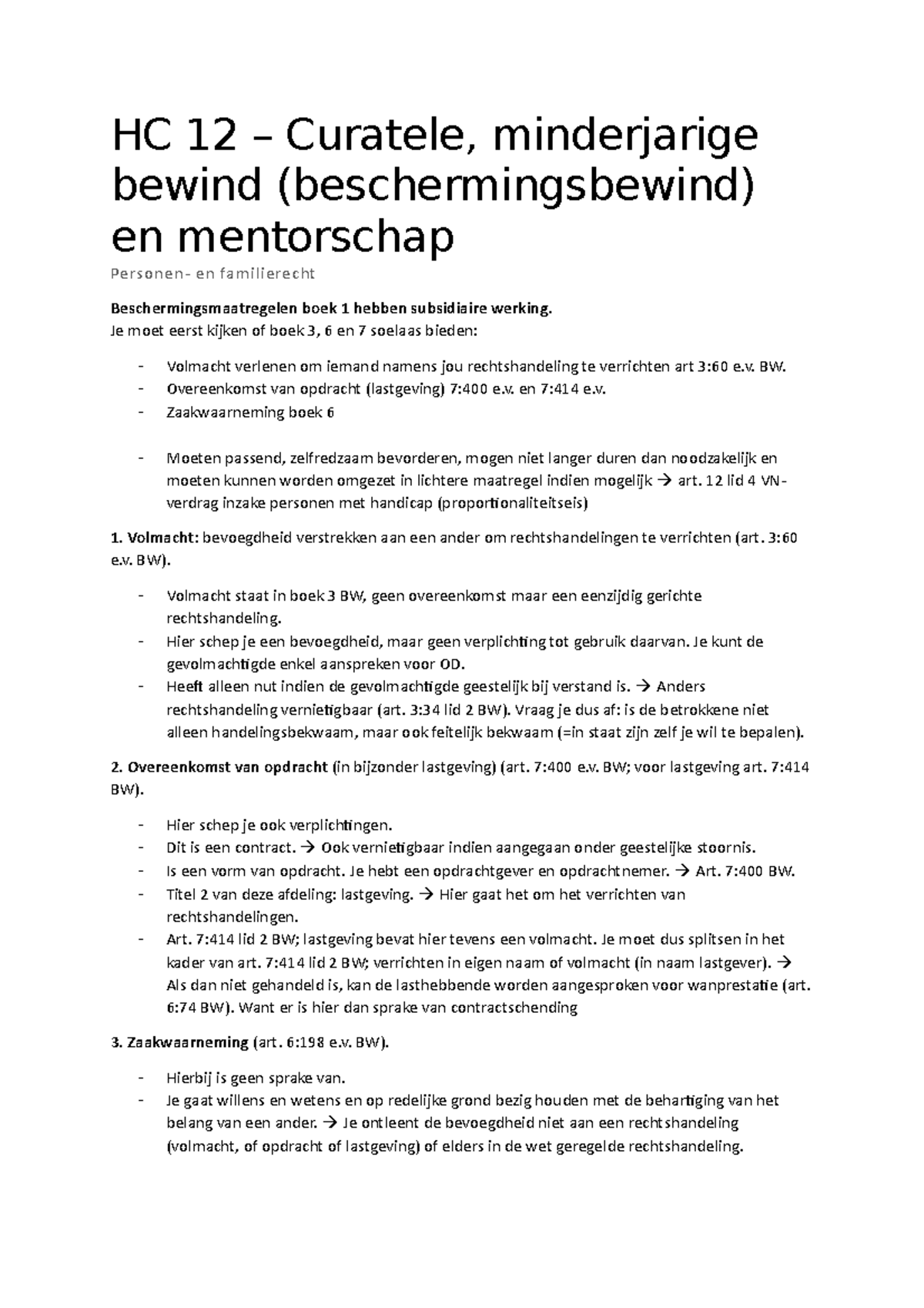 HC 12 - Curatele, Minderjarigenbewind en Mentorschap Overzicht ...