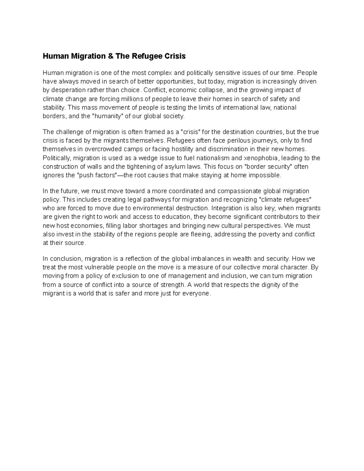 Human Migration & The Refugee Crisis: A Global Challenge - Studocu