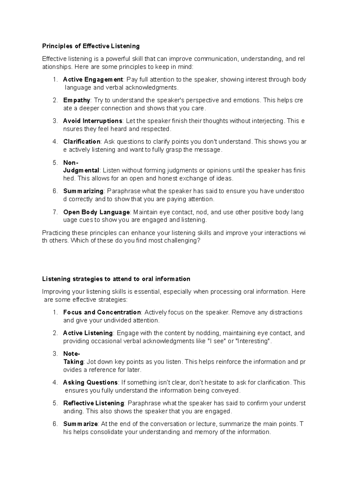 Effective Listening Strategies: Principles and Techniques - Studocu