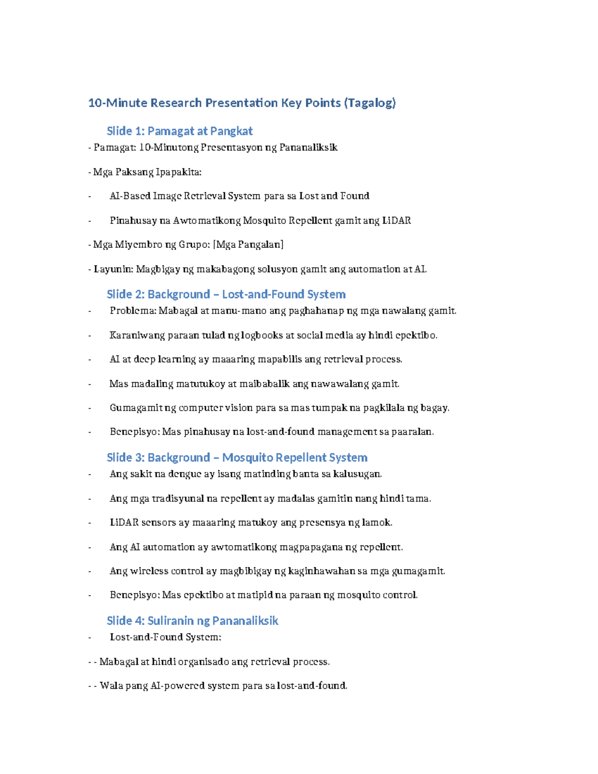 10-Minute Research Presentation Key Points TL - 10-Minute Research ...