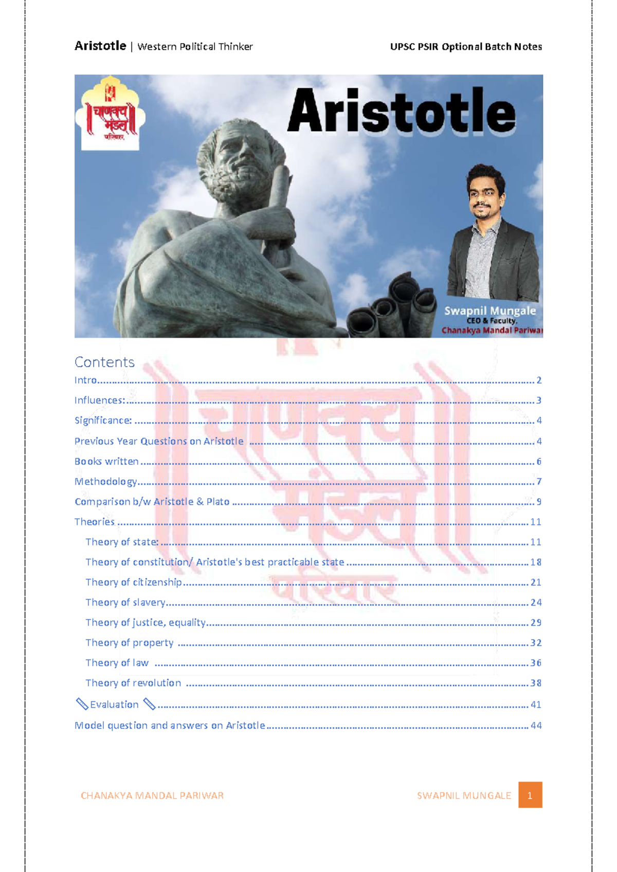 Aristotle's Political Theories: A Comprehensive Study (PSIR) - Studocu