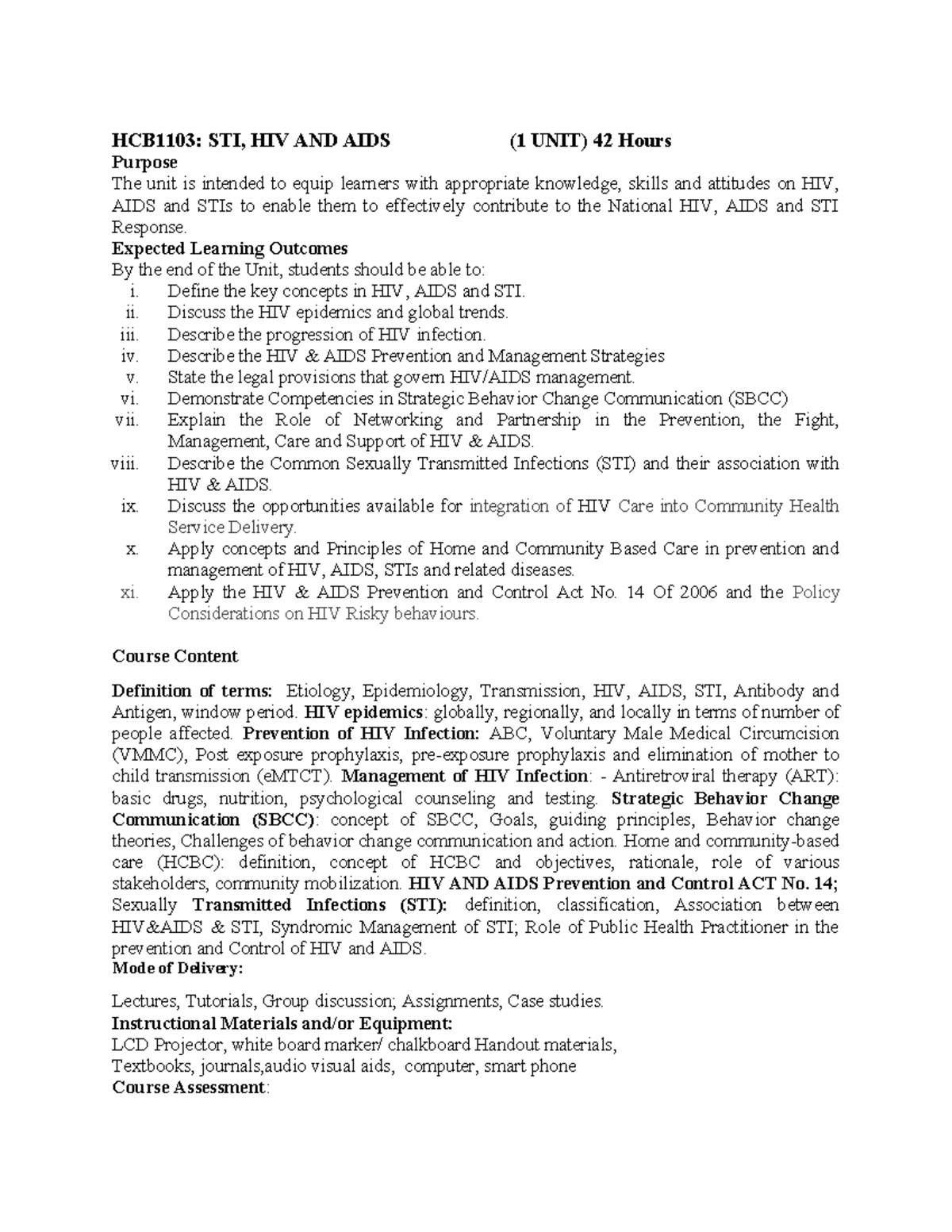 HCB1103: Comprehensive Overview of STI, HIV, and AIDS Management - Studocu